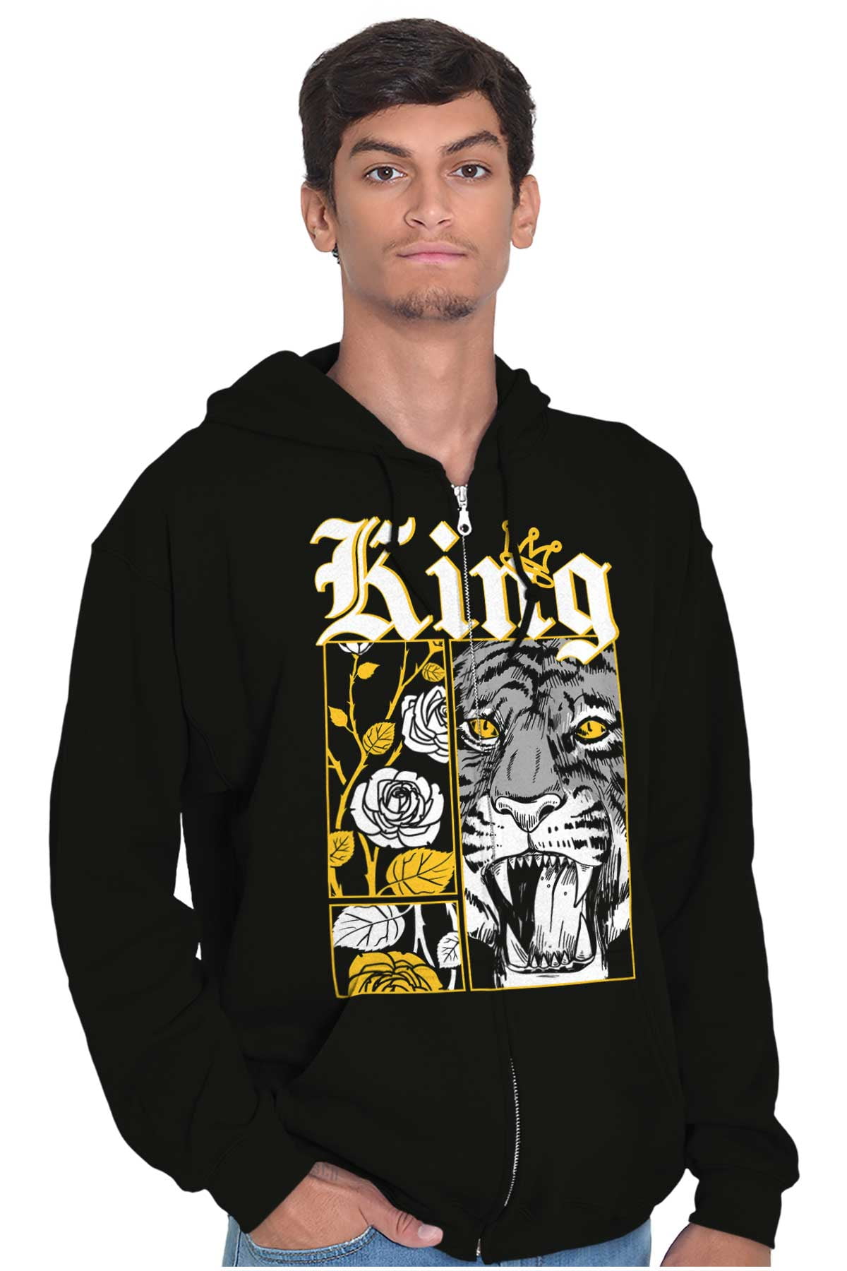 King Tiger Rose Thorns Comic Panels Zip Hoodie Sweatshirt Men Brisco ...