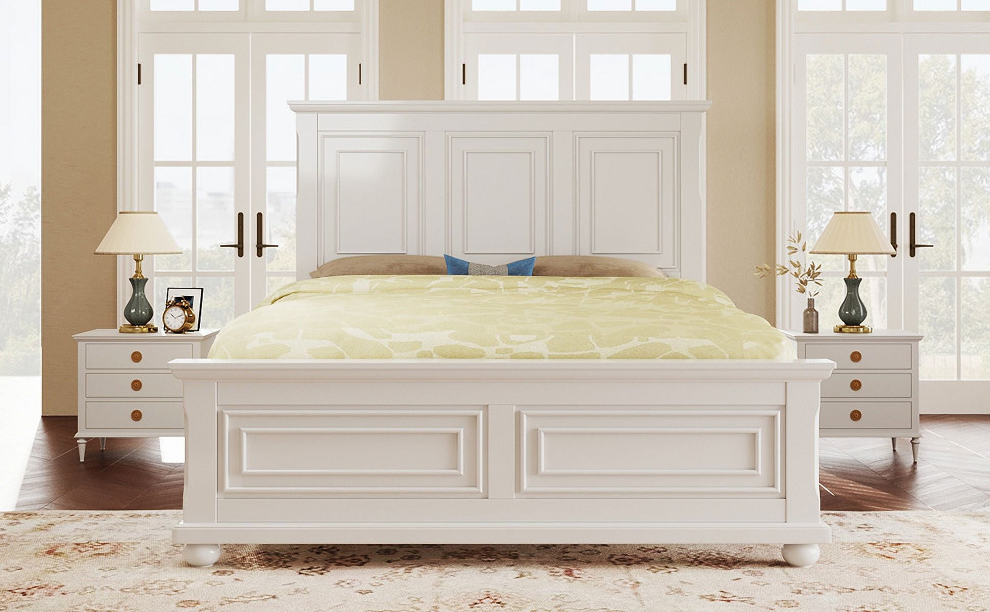 King Vintage Platform Bed, Traditional Town and Country Style Pinewood ...