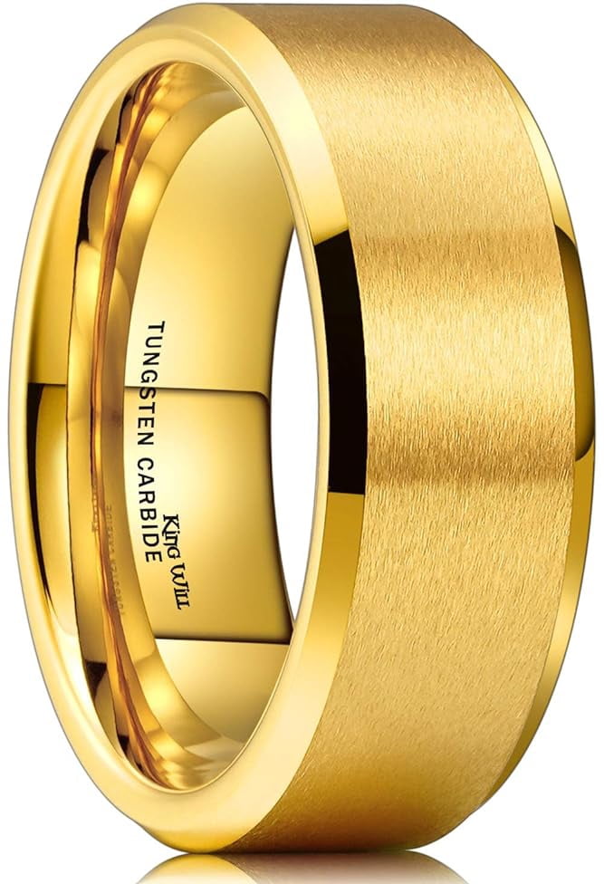 King Will 8mm Basic Wedding Band For Men Gold Tungsten Ring with ...