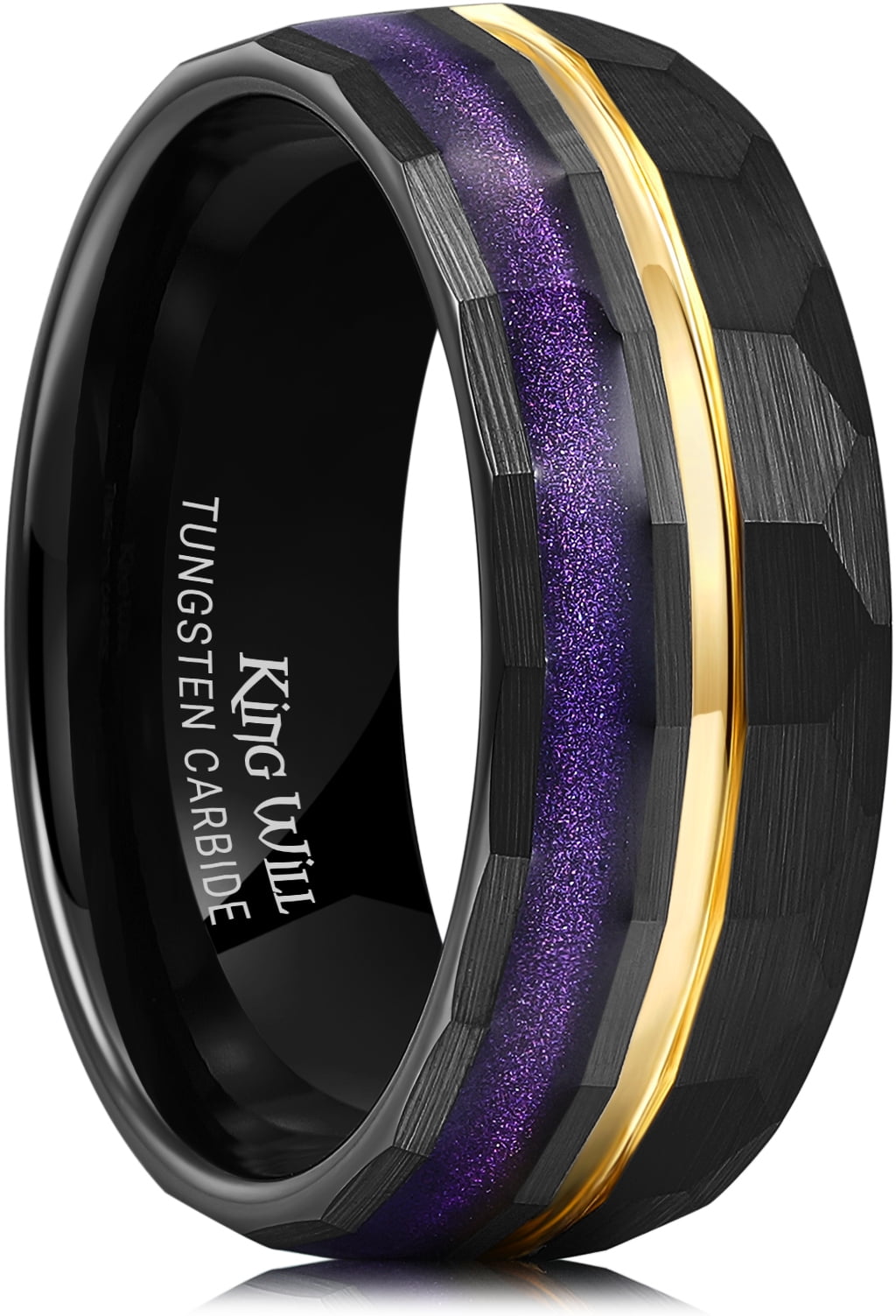King Will 8mm Black Tungsten Ring for Men Hammered Wedding Band ...