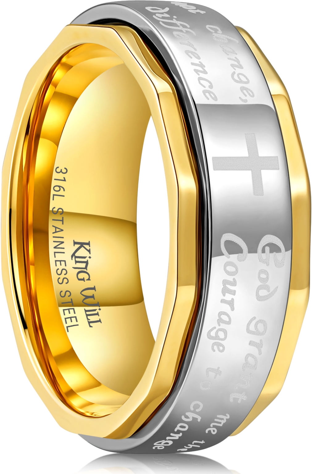 King Will 8mm Gold Spinner Rings Stainless Steel Silver Religious Cross ...