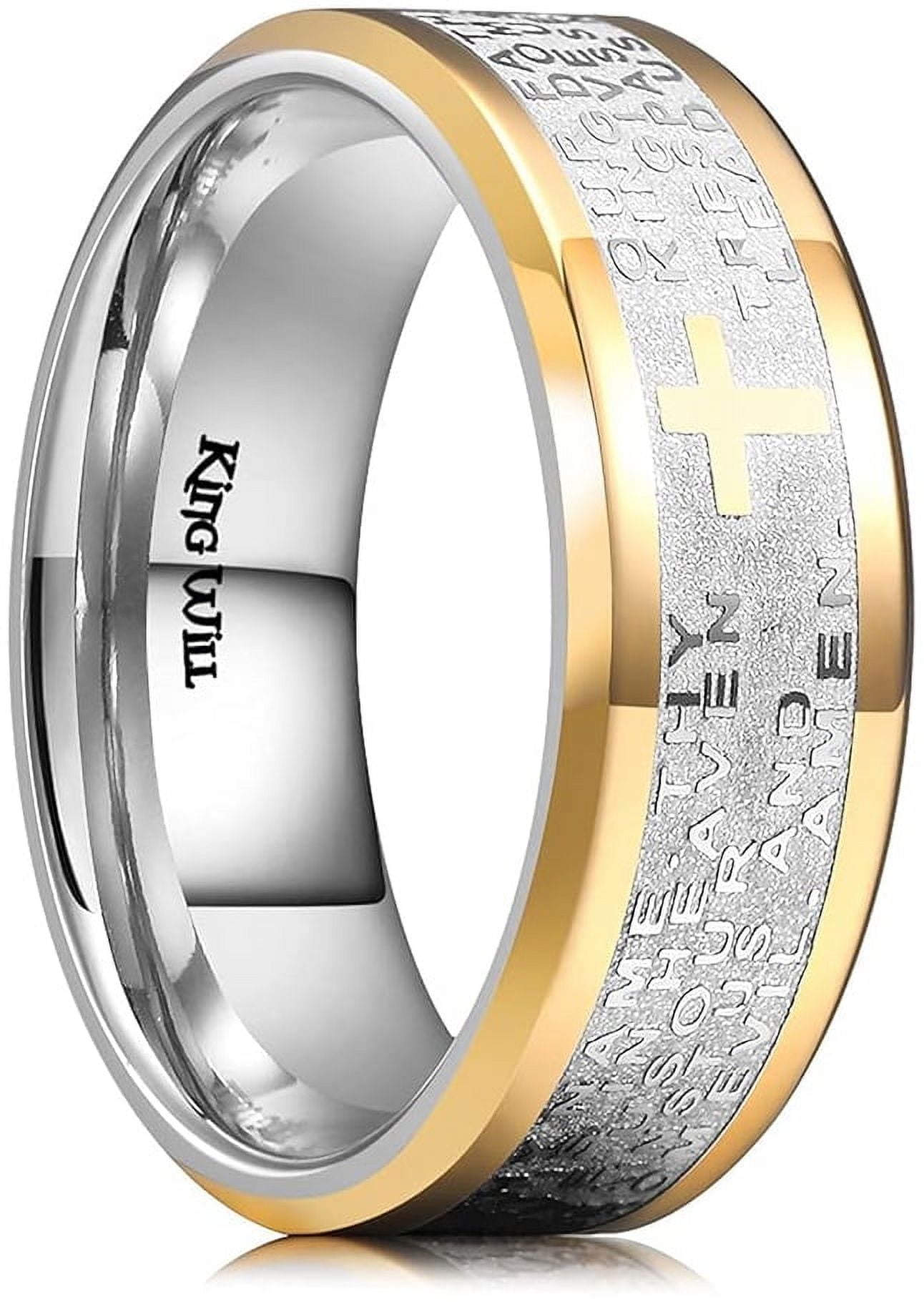King Will 8mm Lord's Prayer Cross Ring Stainless Steel Ring Gold Silver ...