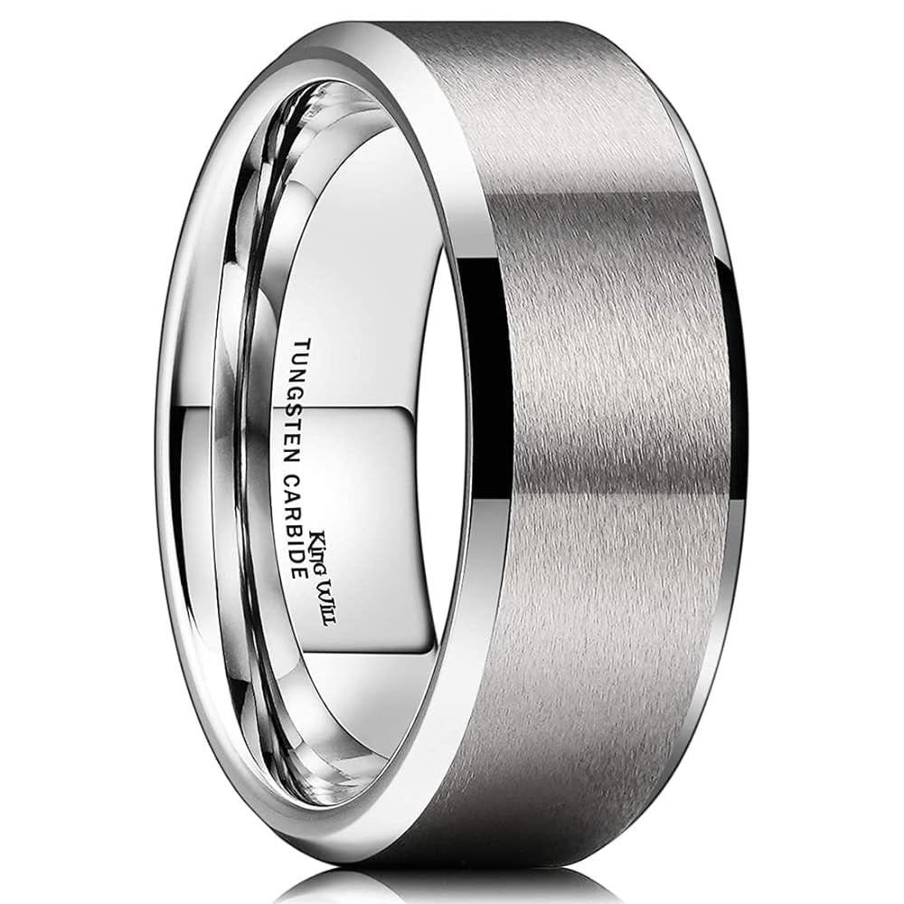 King Will 8mm Men's Silver Tungsten Carbide Wedding Ring - Brushed ...