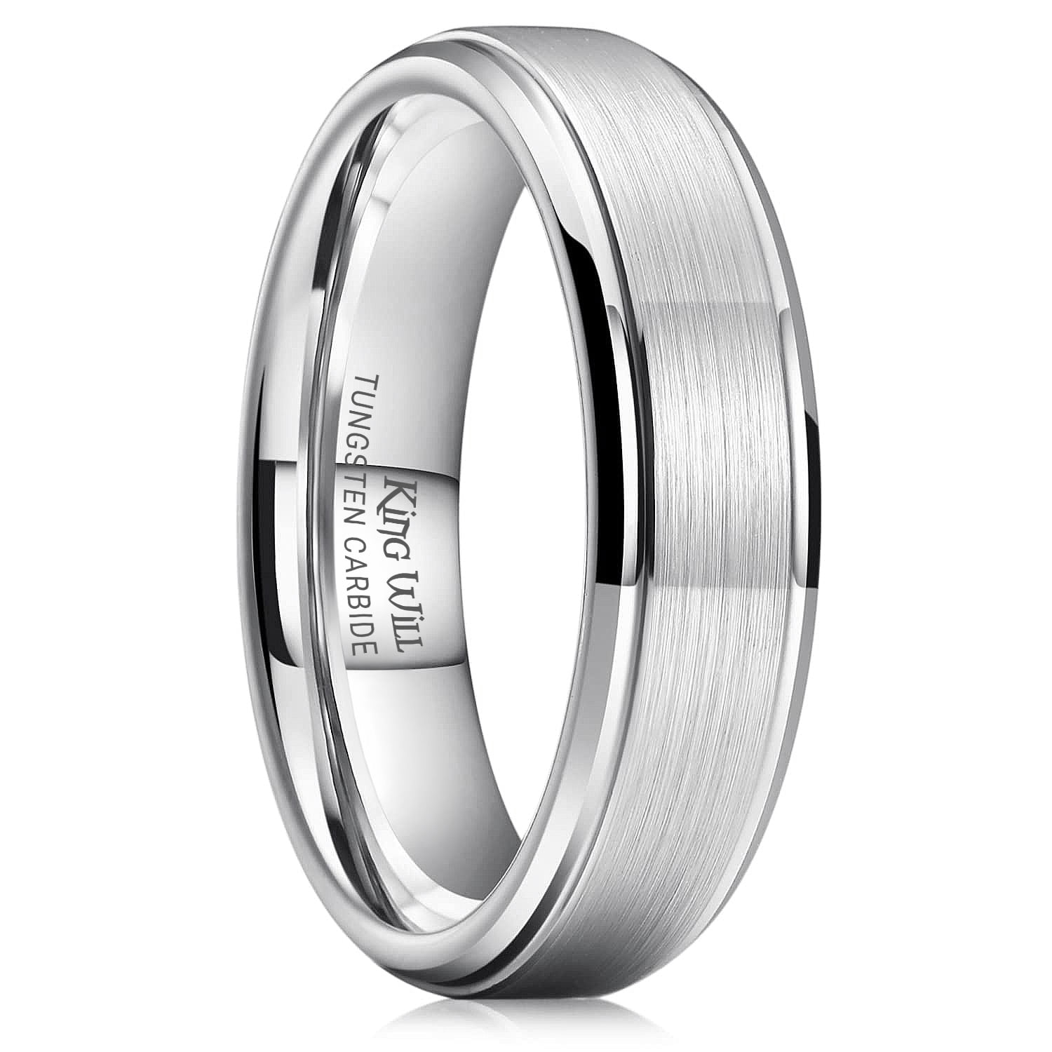 King Will BASIC 6mm Silver Tungsten Carbide Wedding Ring for Men Women Matte Brushed Finish ...
