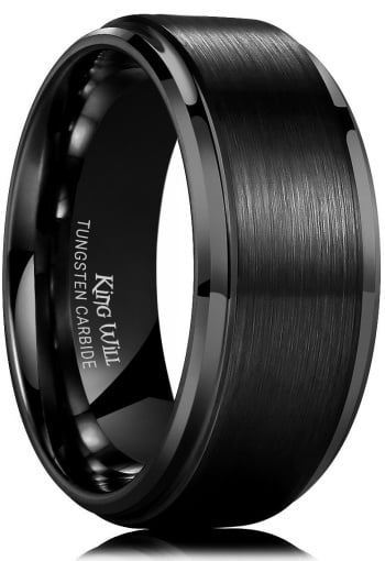 King Will Basic Men's Black Tungsten Carbide Ring 10mm Polished Step Edge Matte Brushed Finish ...