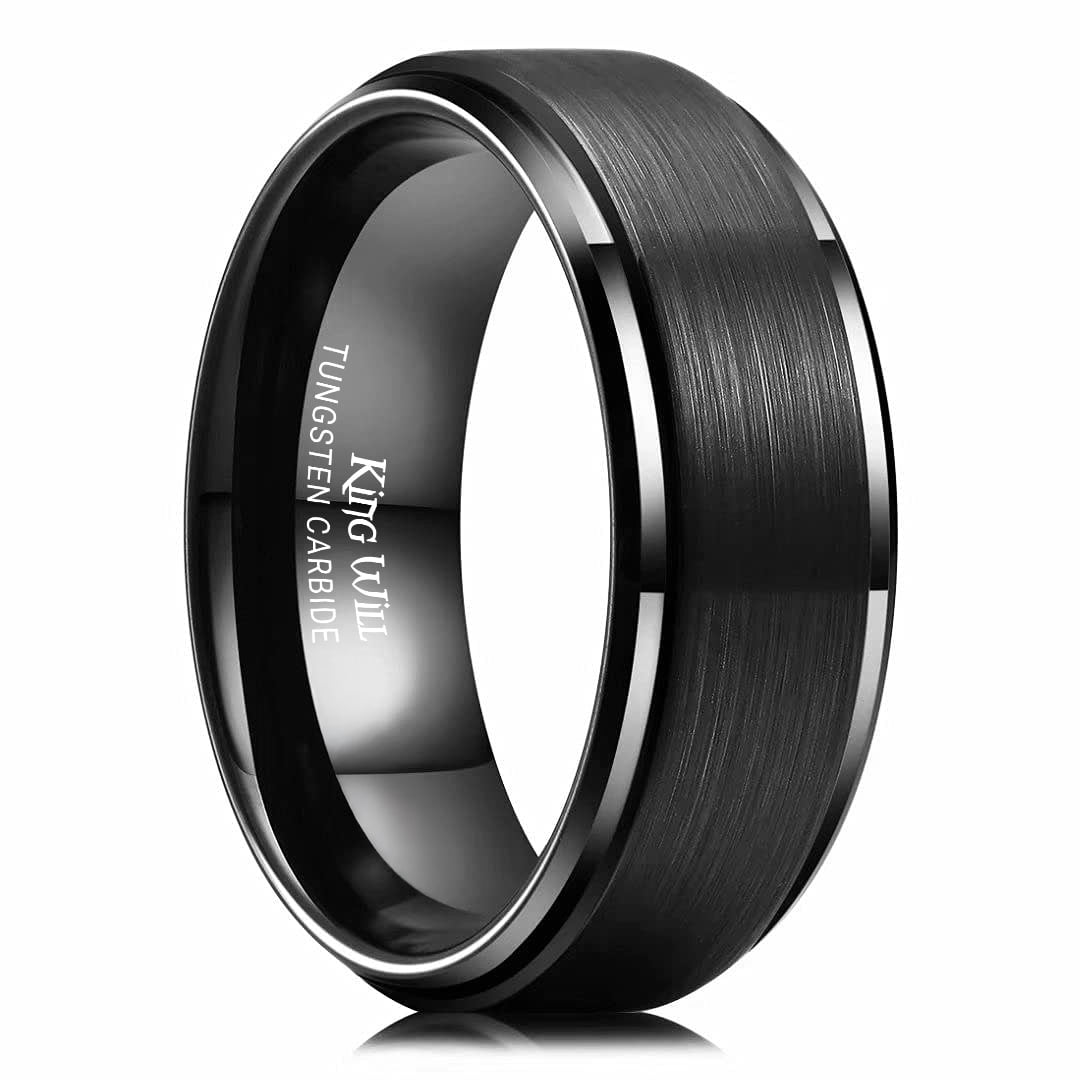 King Will BASIC Men's Tungsten Carbide Ring 8mm Black Wedding Band Matte Brushed Finish Center ...