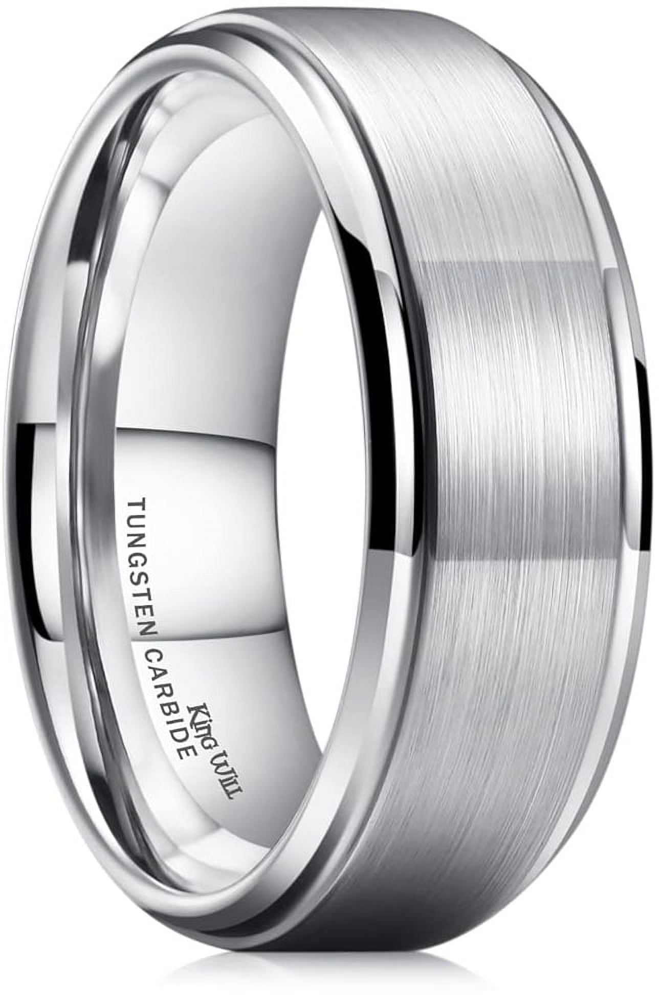 King Will 8mm Silver Tungsten Carbide Wedding Ring Matte Brushed Finish Polished Step Edge ...