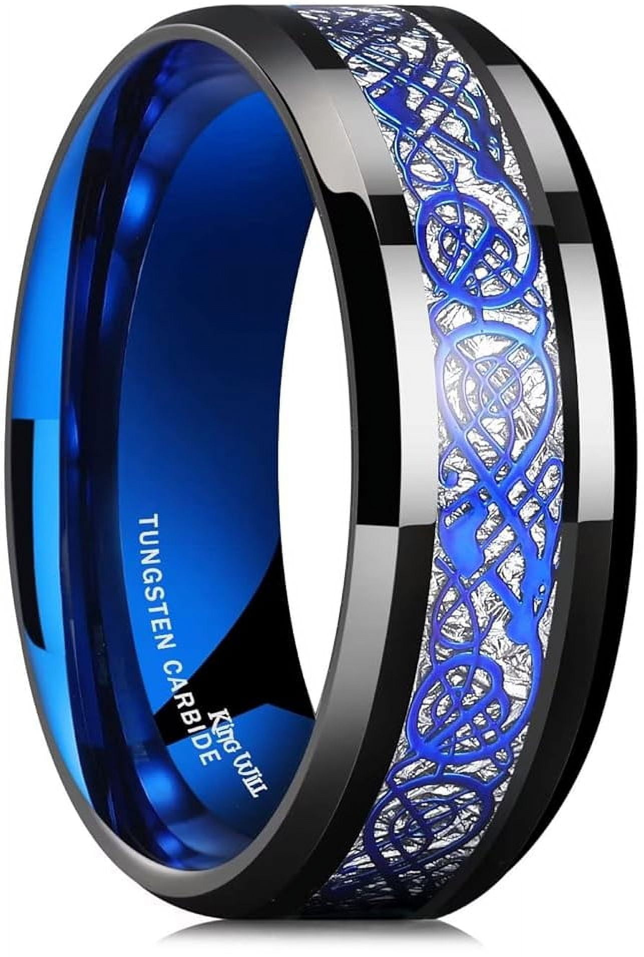King Will DARGON 8mm Blue and Black Celtic Dragon Tungsten Carbide Mens ...