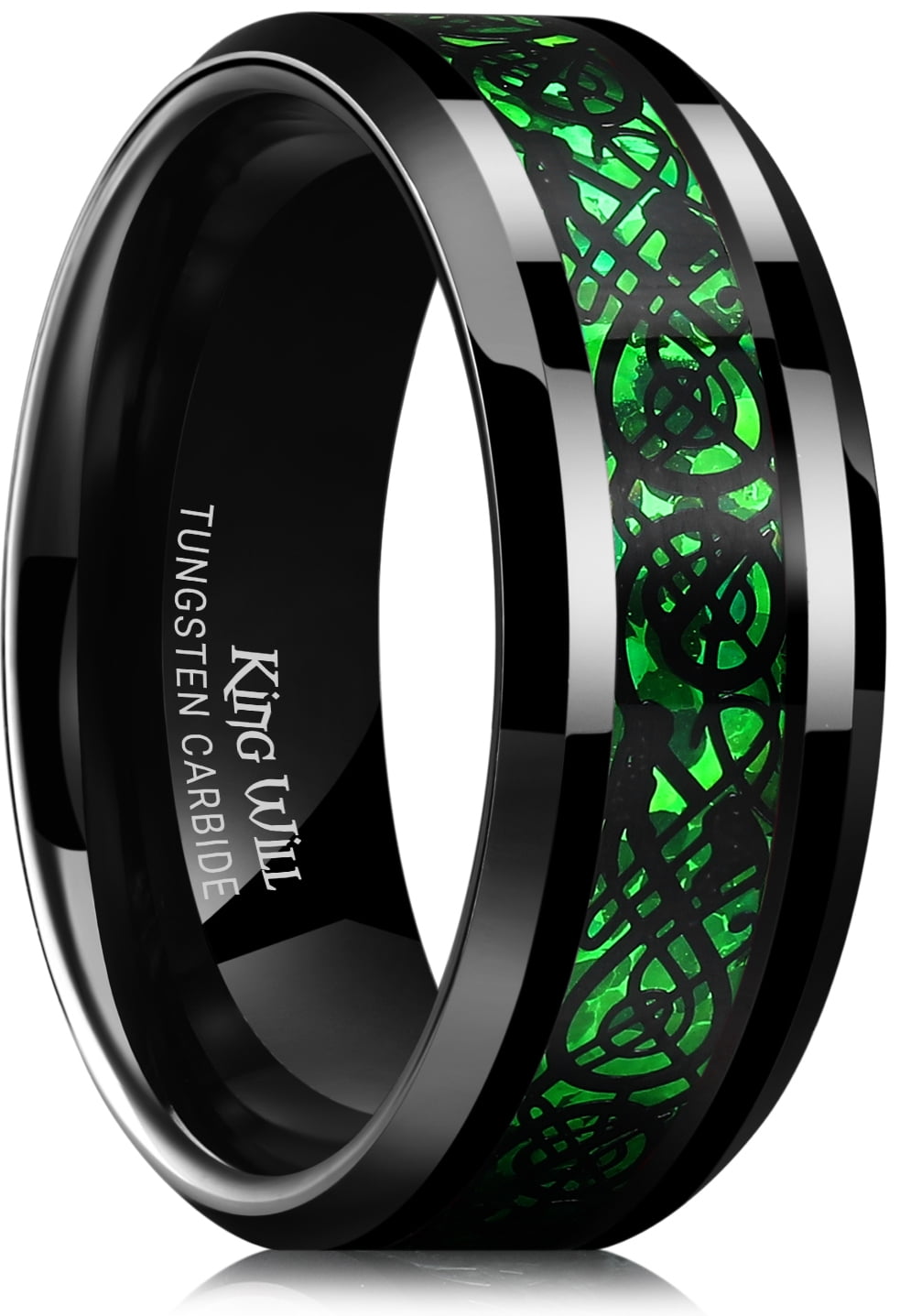 King Will DARGON 8mm Green and Black Celtic Dragon Tungsten Carbide ...
