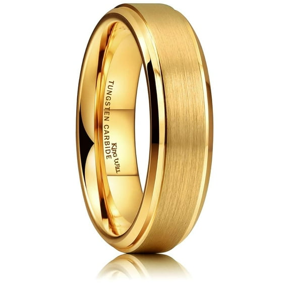King Will Men's 6mm Tungsten Carbide Wedding Ring, 14K Gold Matte Brushed Finish, Size 11 ...
