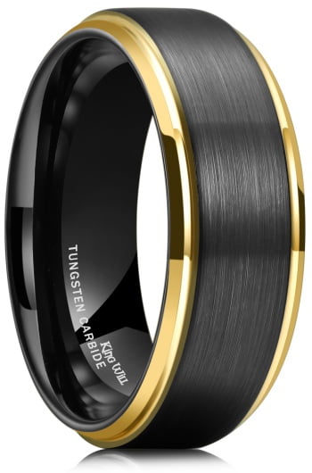 King Will Basic 8mm Black Tungsten Wedding Band Ring for Men Matte Brushed Finish Center Gold ...