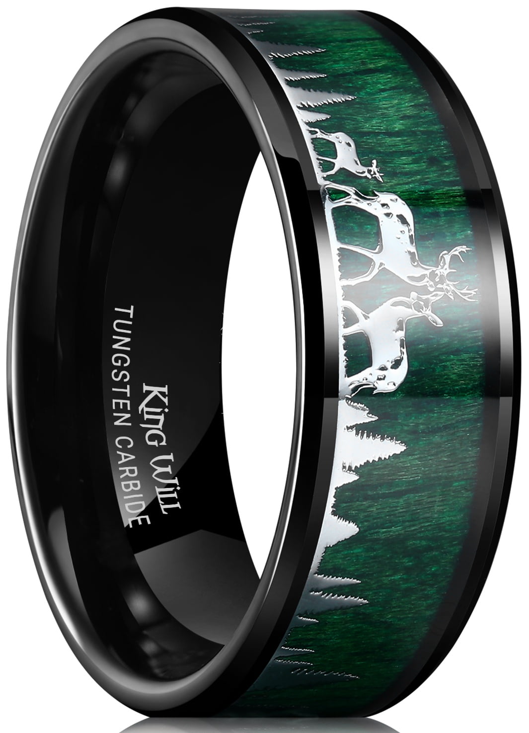 King Will Mens Deer Forest Hunting 8mm Tungsten Carbide Maple Wood ...