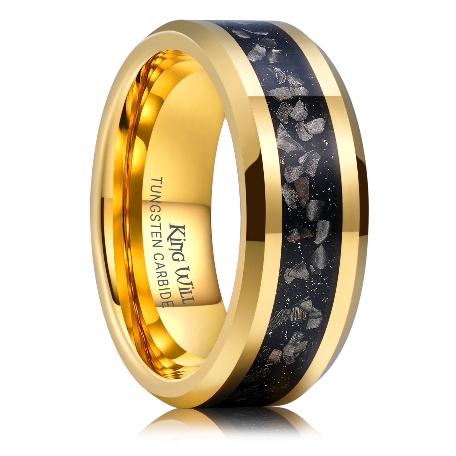 King Will Mens Gold Tungsten Wedding Bands Meteorite Inlay 8mm High ...