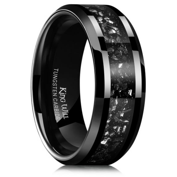 King Will Mens Tungsten Wedding Bands Meteorite Inlay 8mm Black High ...