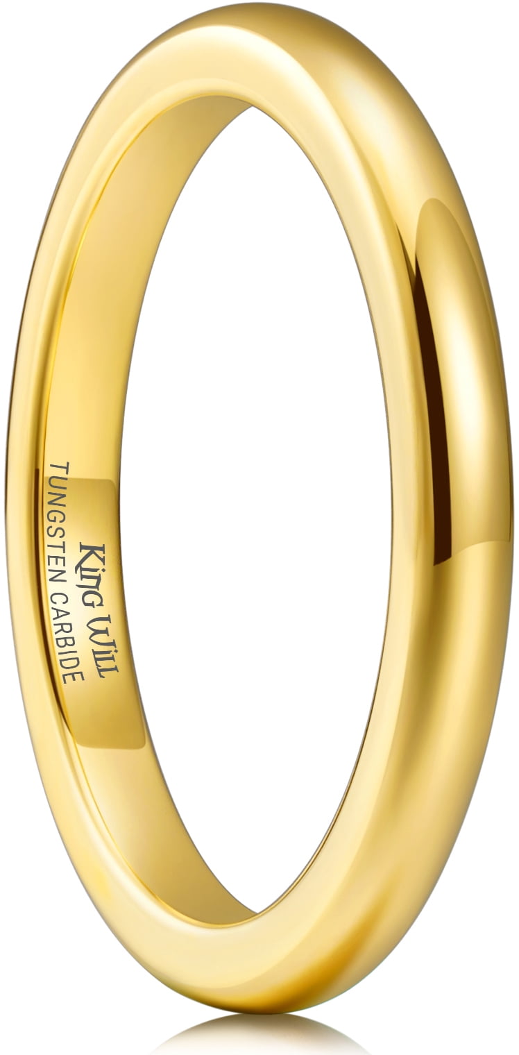 King Will Mens Womens 2mm Gold Plated Domed Tungsten Carbide Wedding ...