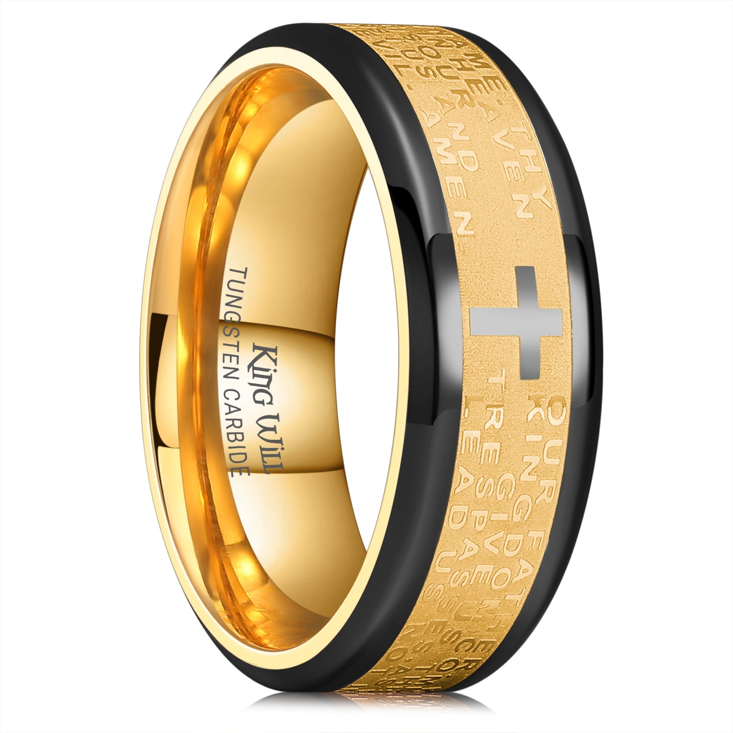 King Will Stainless Steel Mens Ring 8mm Lord's Prayer Cross Ring, Gold ...