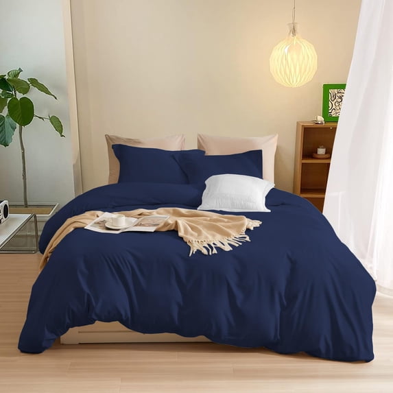 King-XL ( 98" x 116" ) (Navy Blue, Solid) 5-Piece Duvet Cover Set 3 ...