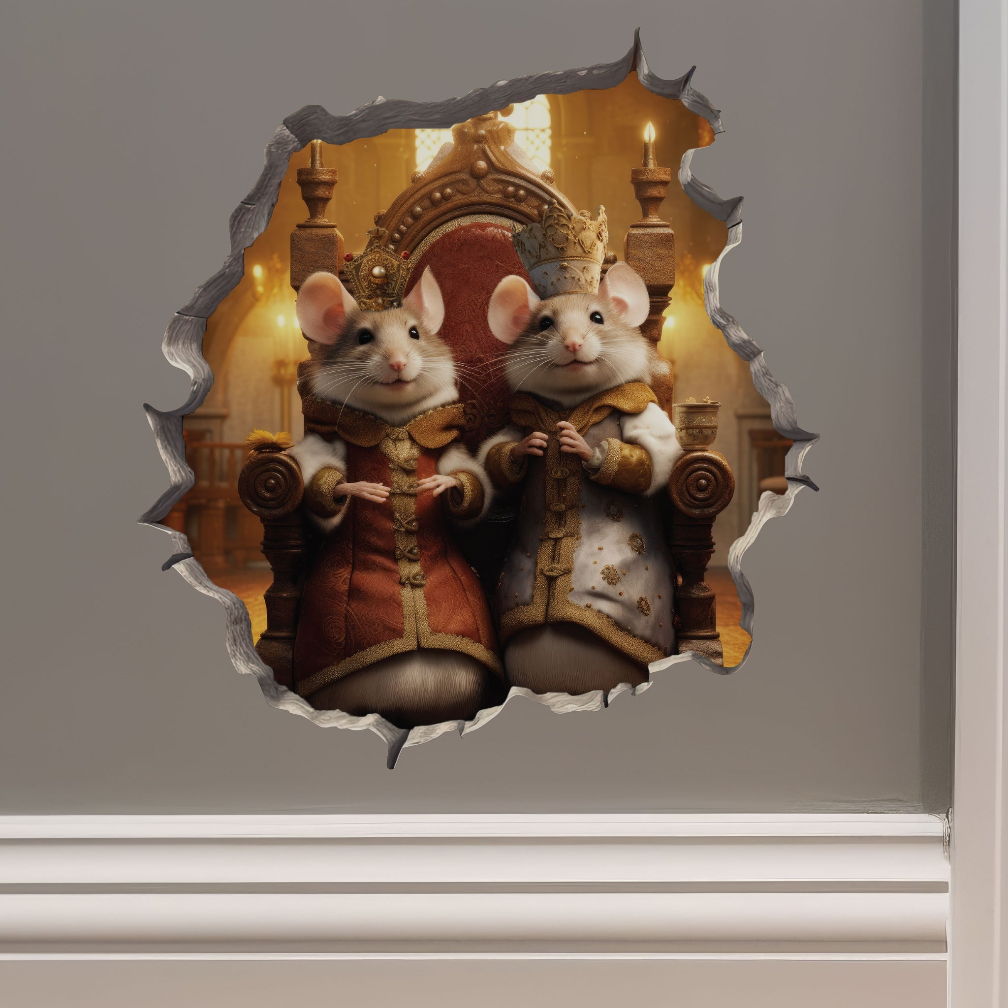 King and Queen Mice in Mouse Hole Decal - Mouse Hole 3D Wall Sticker ...
