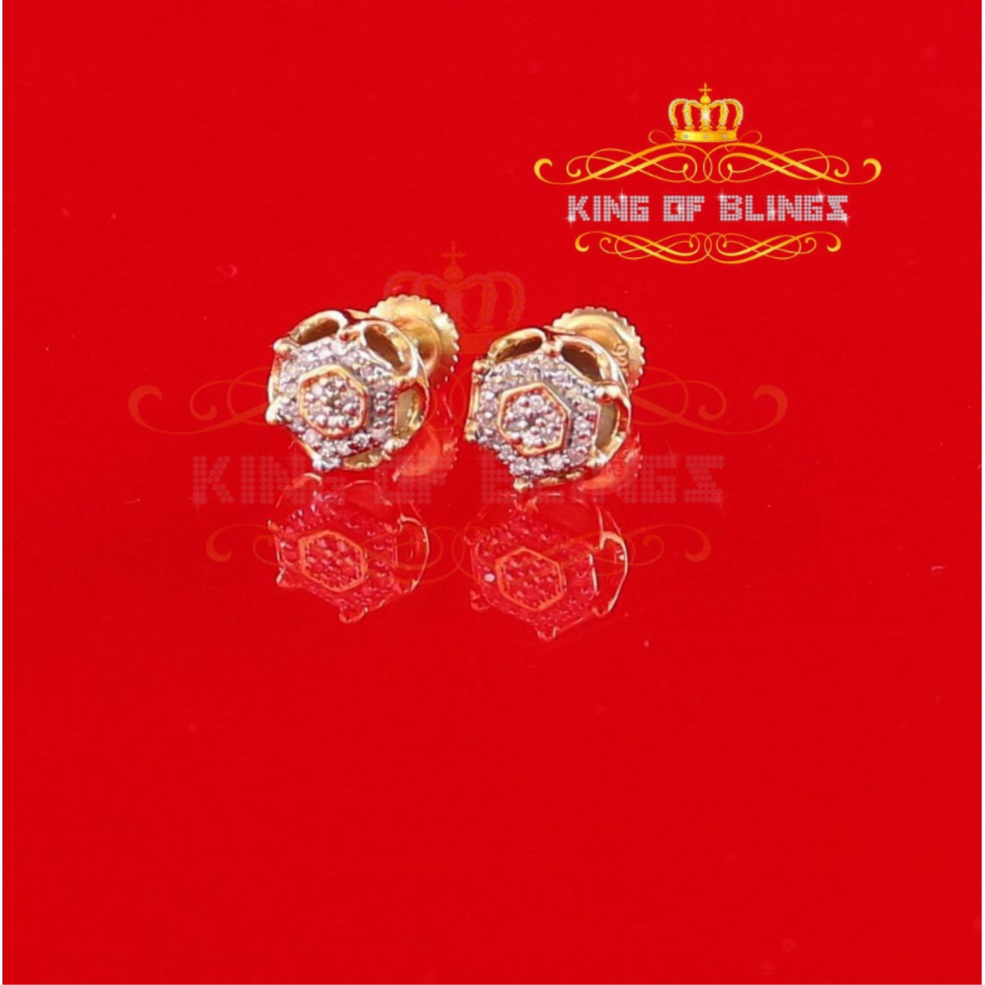 King of Bling's 0.10ct Diamond Stud Hexagon Earrings Yellow 925 ...
