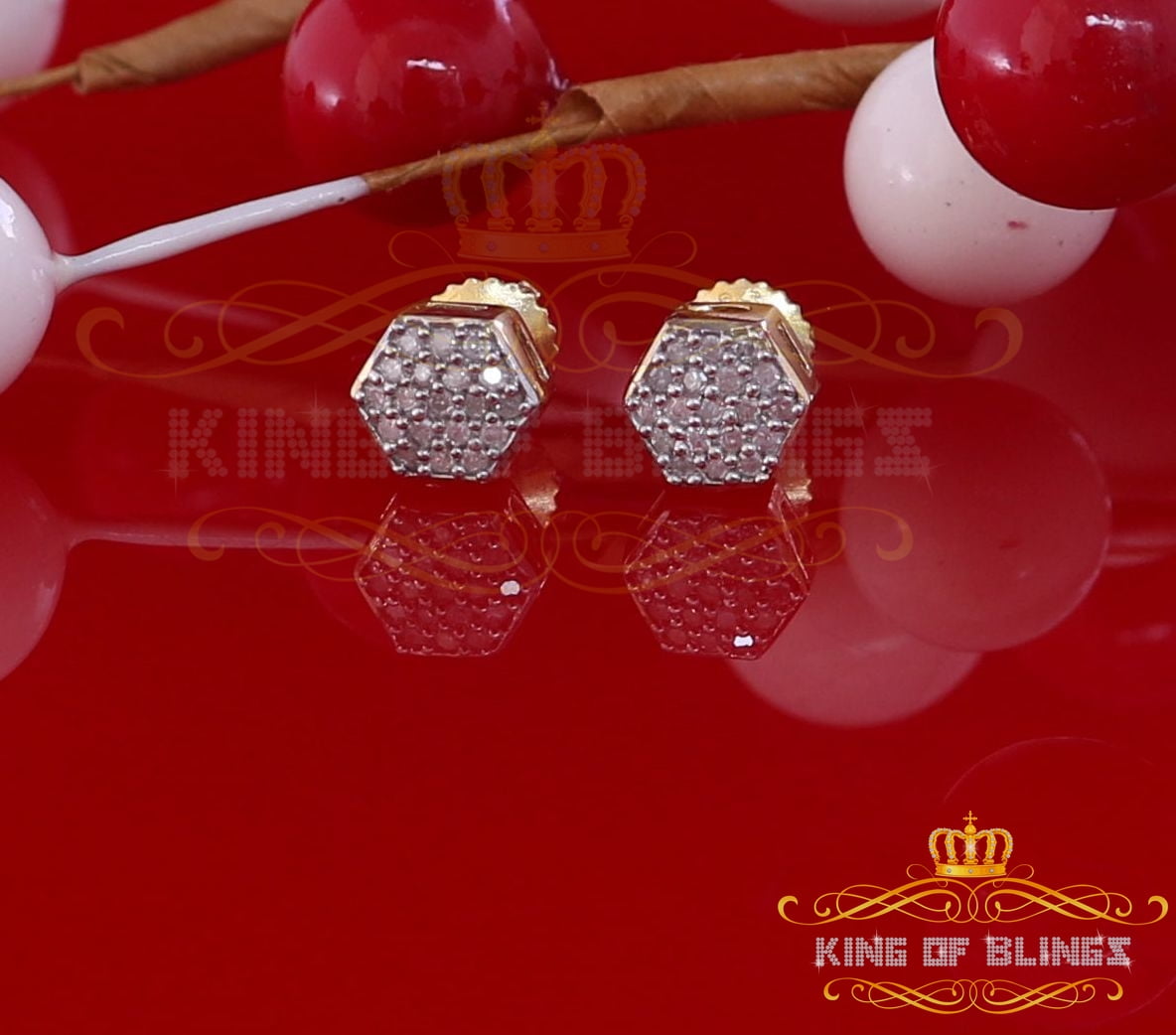 King of Bling's 0.15ct Diamond Stud Hexagon Earrings Yellow 925 ...