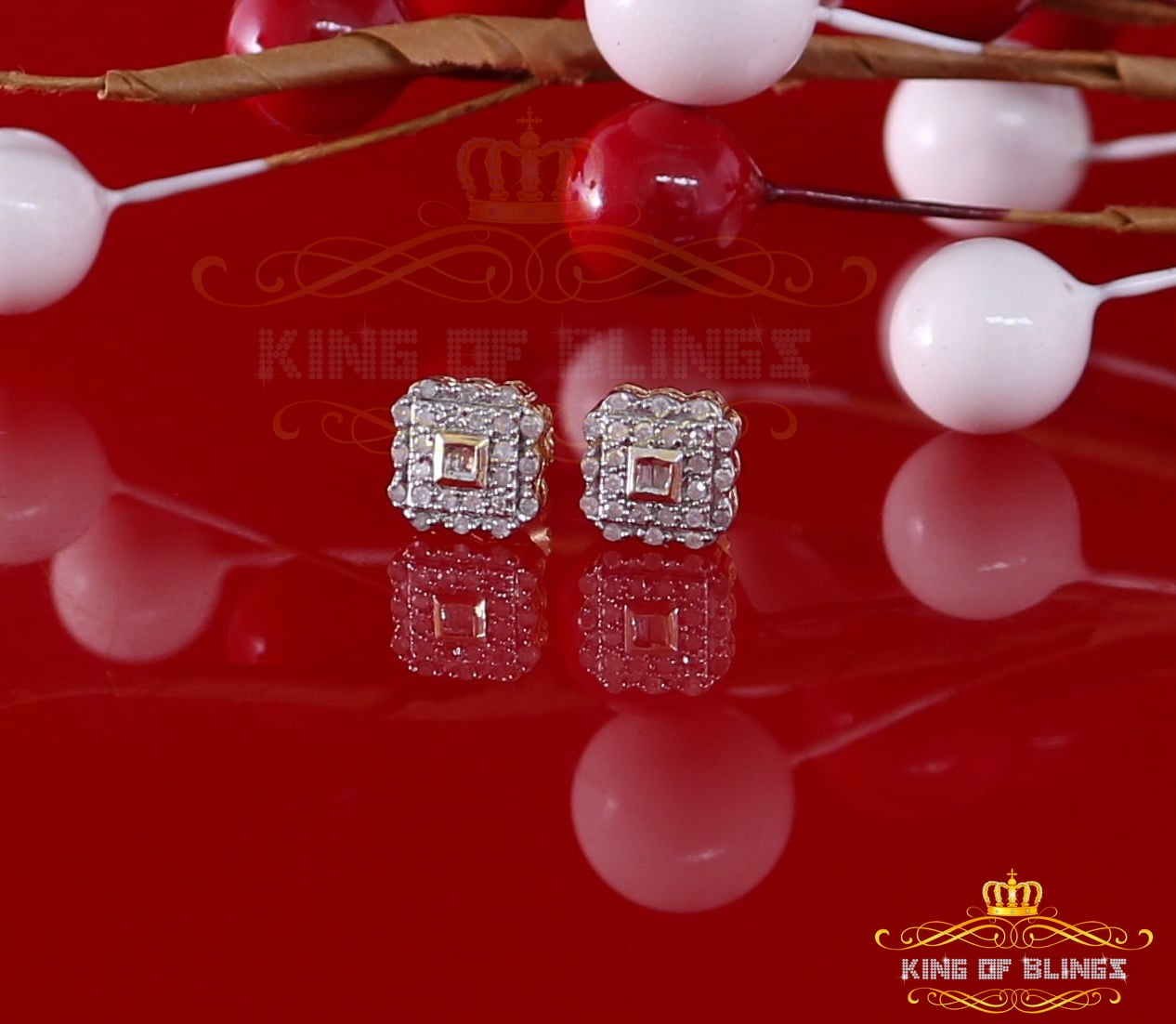 King of Bling's 0.20ct Diamond 925 Sterling Silver Yellow Stud Women ...