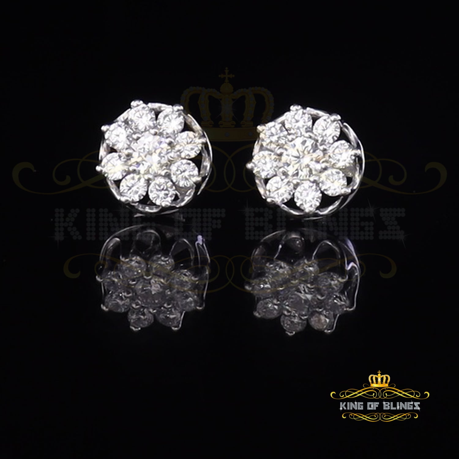 King of Bling's 1.94ct Cubic Zirconia 925 White Sterling Silver Women's Hip Hop Flower Earrings ...