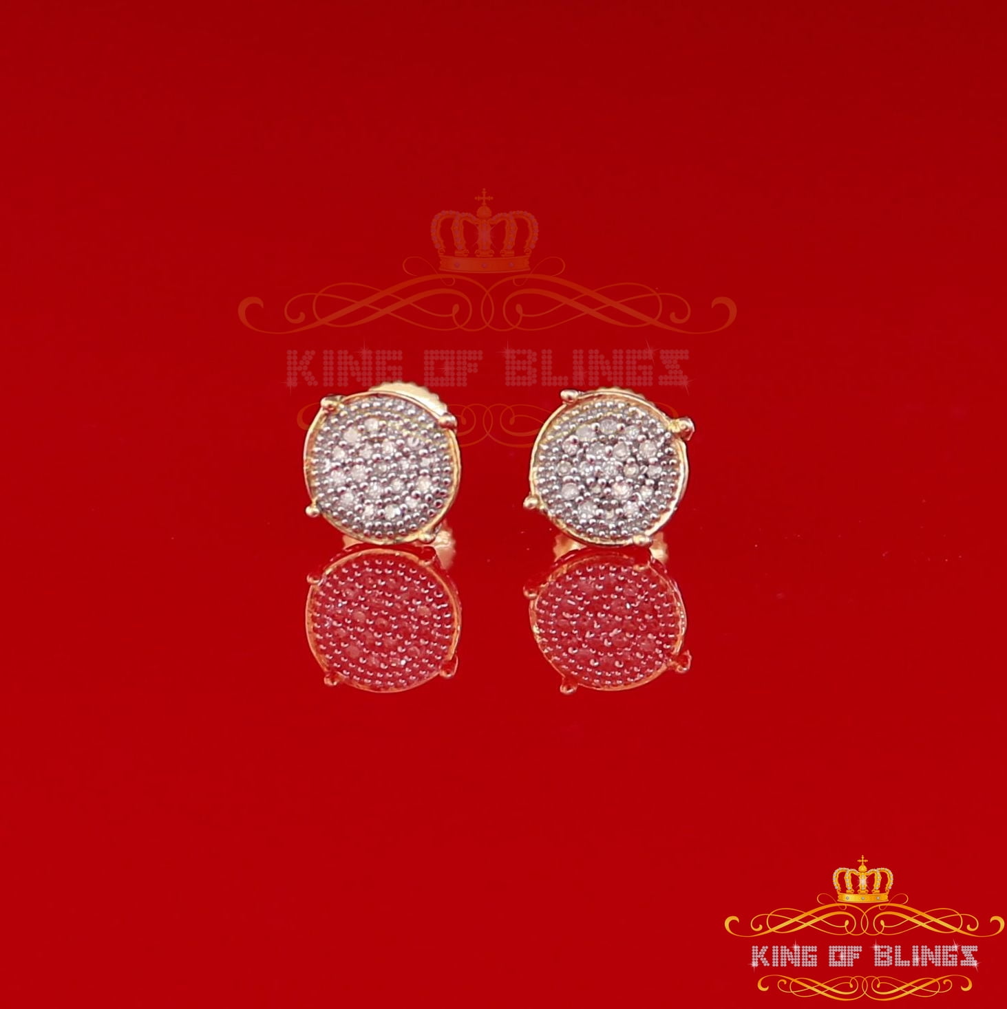 King of Blings, 10K Yellow Gold Stud Earrings, 0.10CT Real Diamonds ...