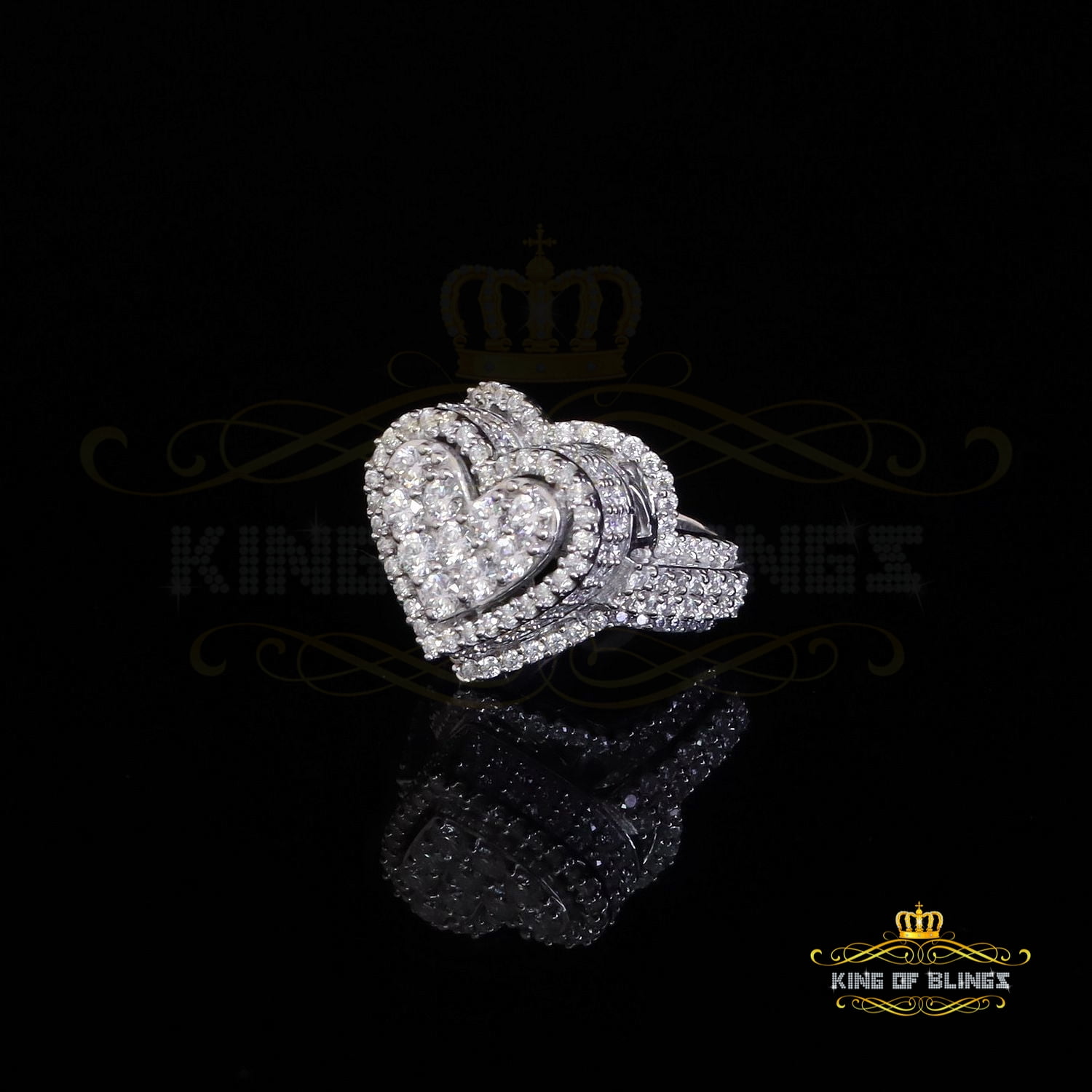 King of Bling's 5.00ct VVS 'D' 925 Silver 3D Double Heart Moissanite Women's White Ring Sz 7 ...