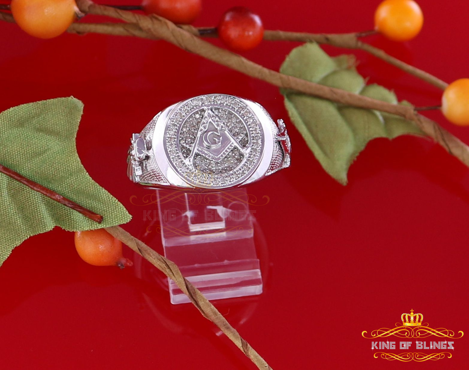King of Bling's 925 Sterling White Silver Masonic 0.50 CT Real Diamond ...