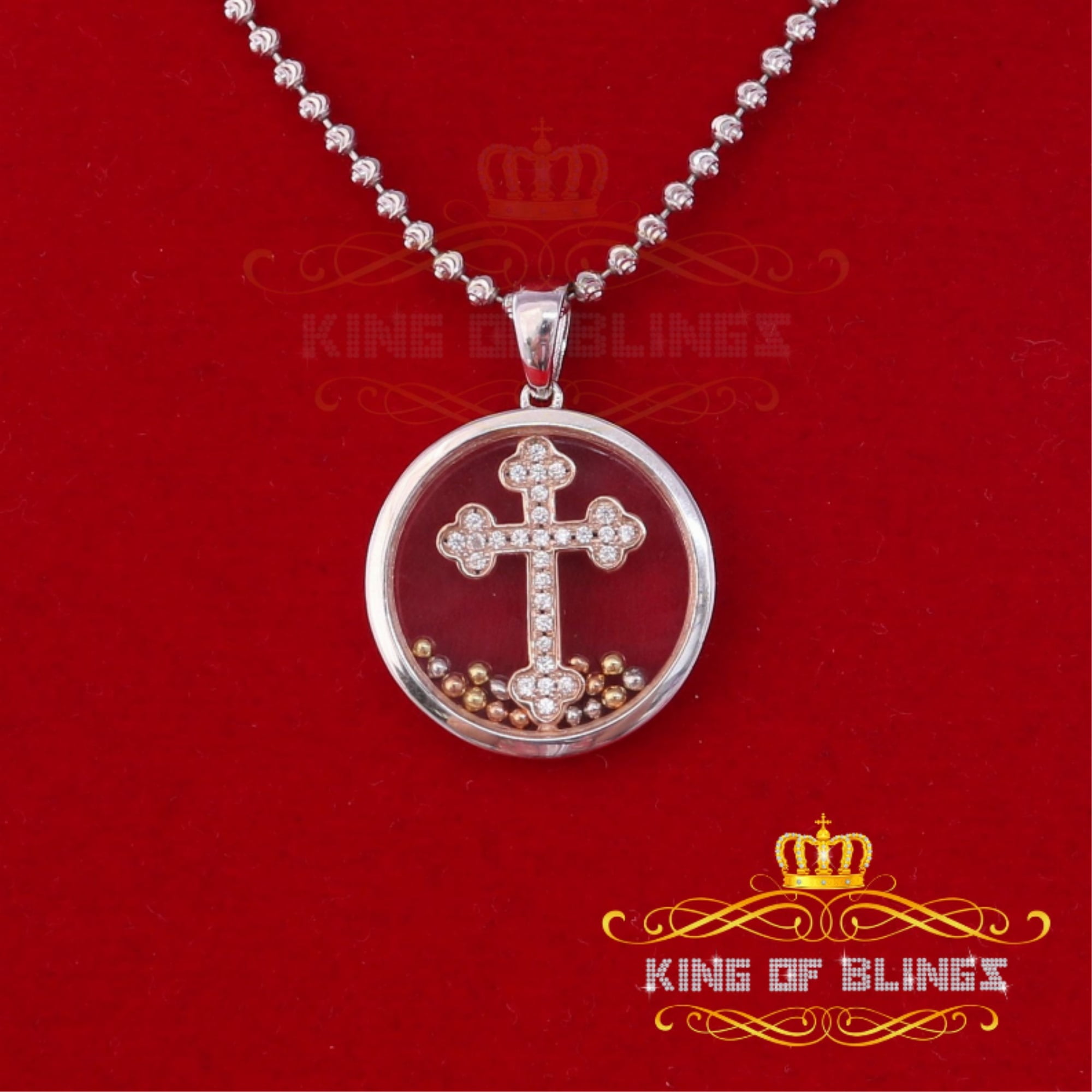 King of Bling's Attractive White 925 Sterling Silver Round Cross ...