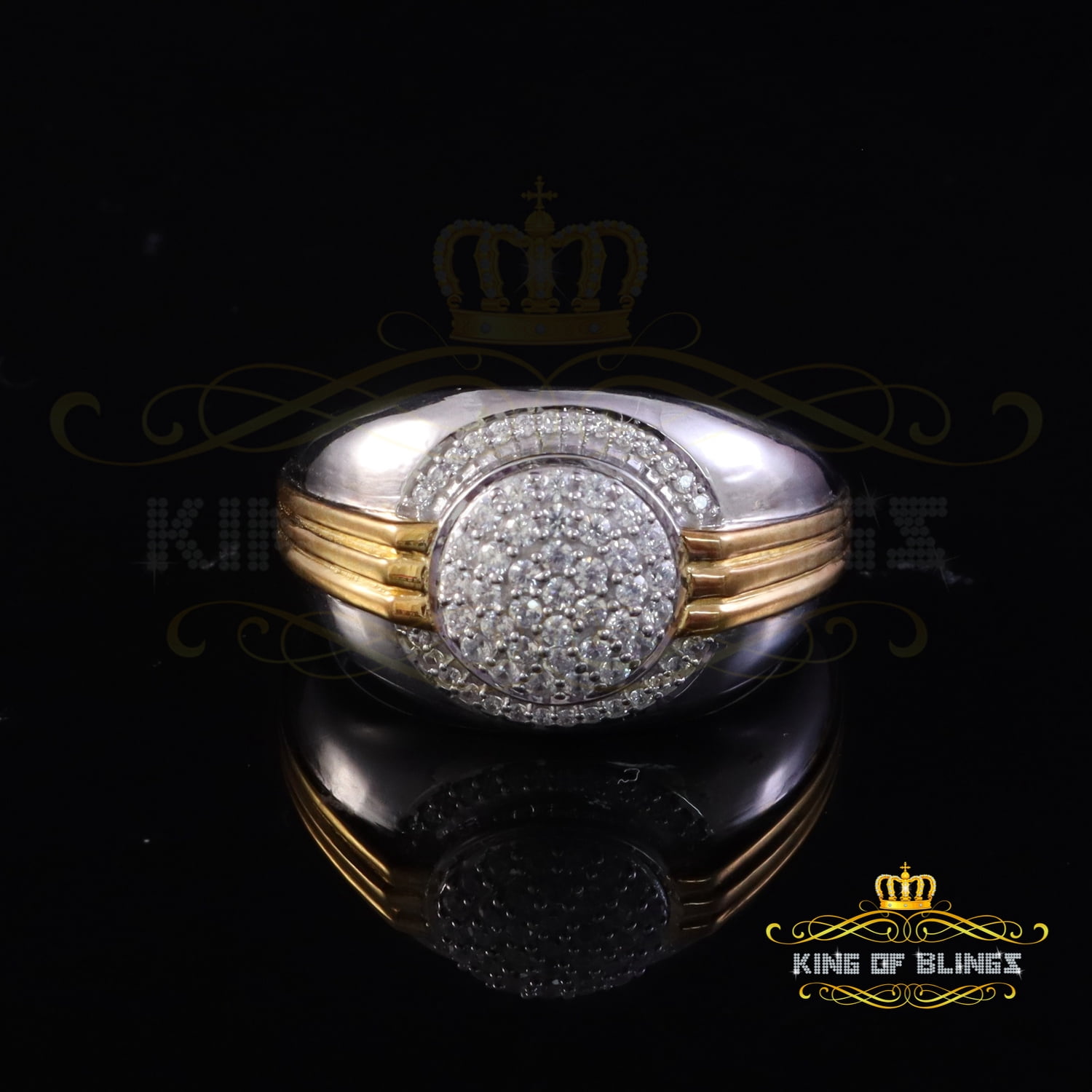 King of Bling's Silver Sterling White 0.65ct Cubic Zirconia Round Wide Band Men Ring Big SZ 10.5 ...