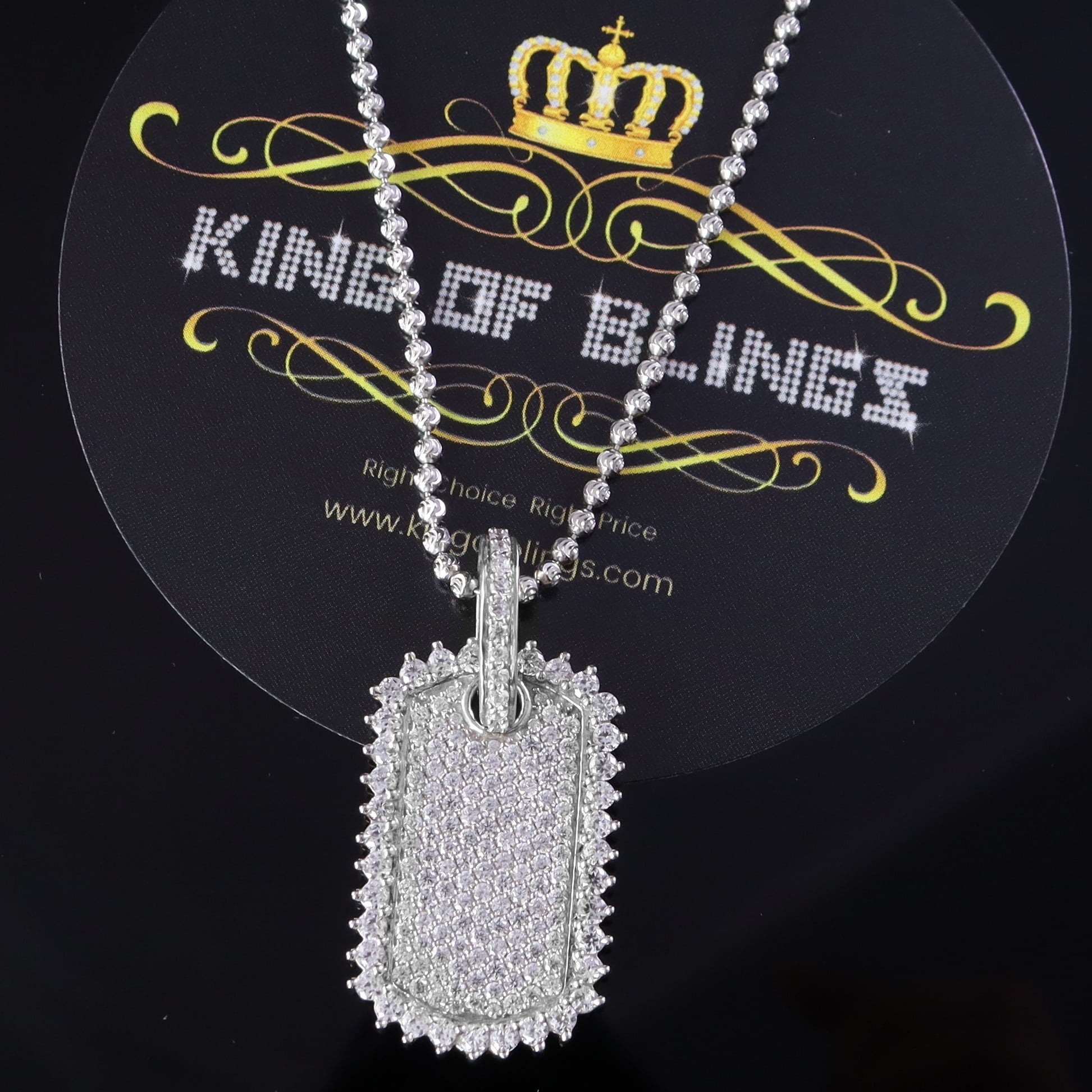 King of Bling's Special White 925 Sterling Silver Dog Tag Shape Pendant ...