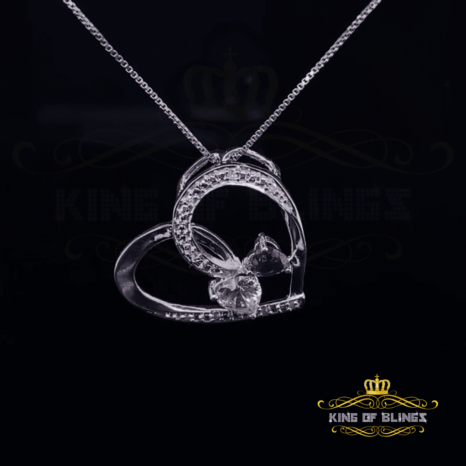 King of Bling's Two Stones Pink Blue Heart Solitaire 0.1ct Silver ...