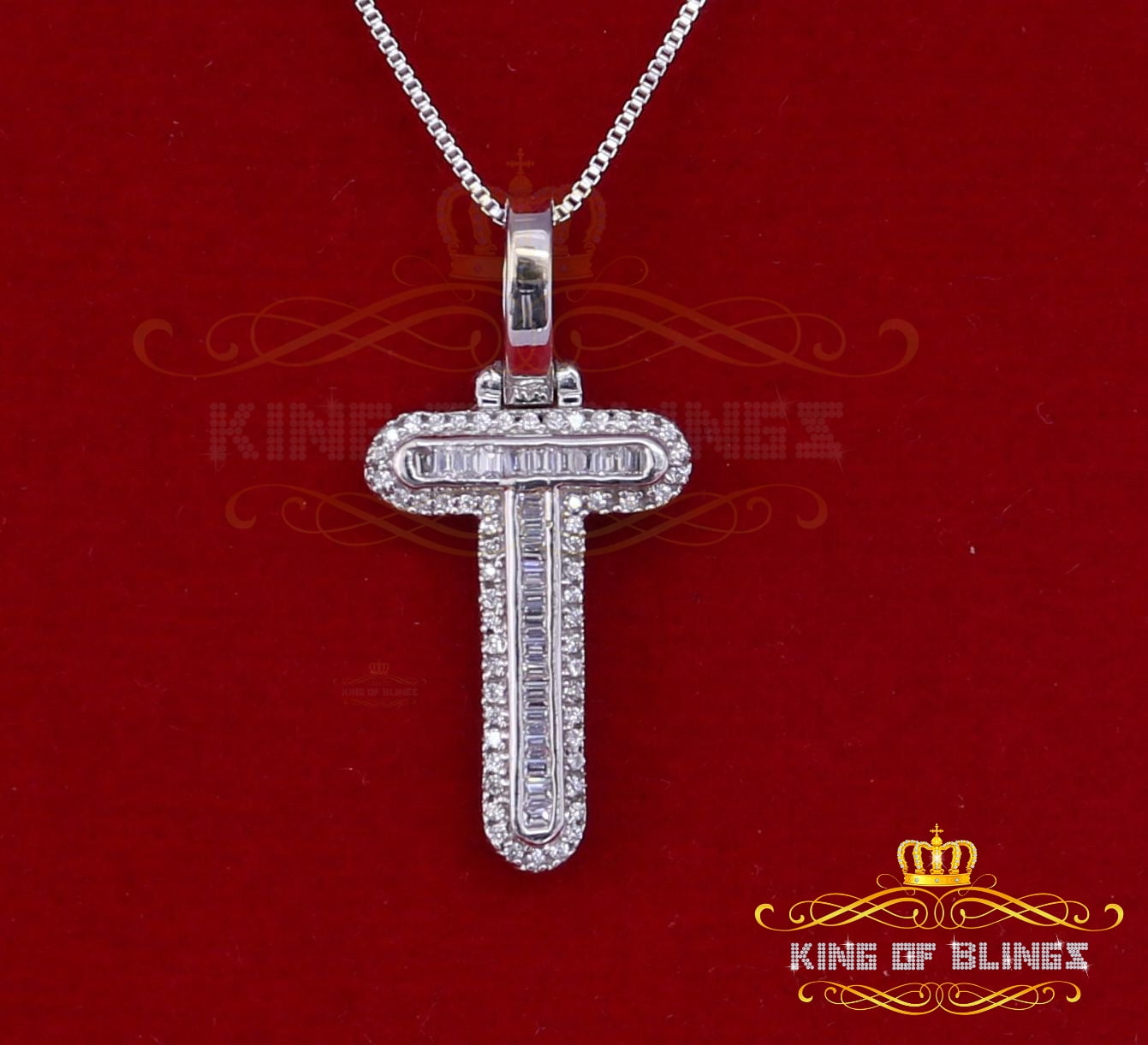 King of Bling's White Beautiful Custom intial Alphabet 'T' Pendant ...