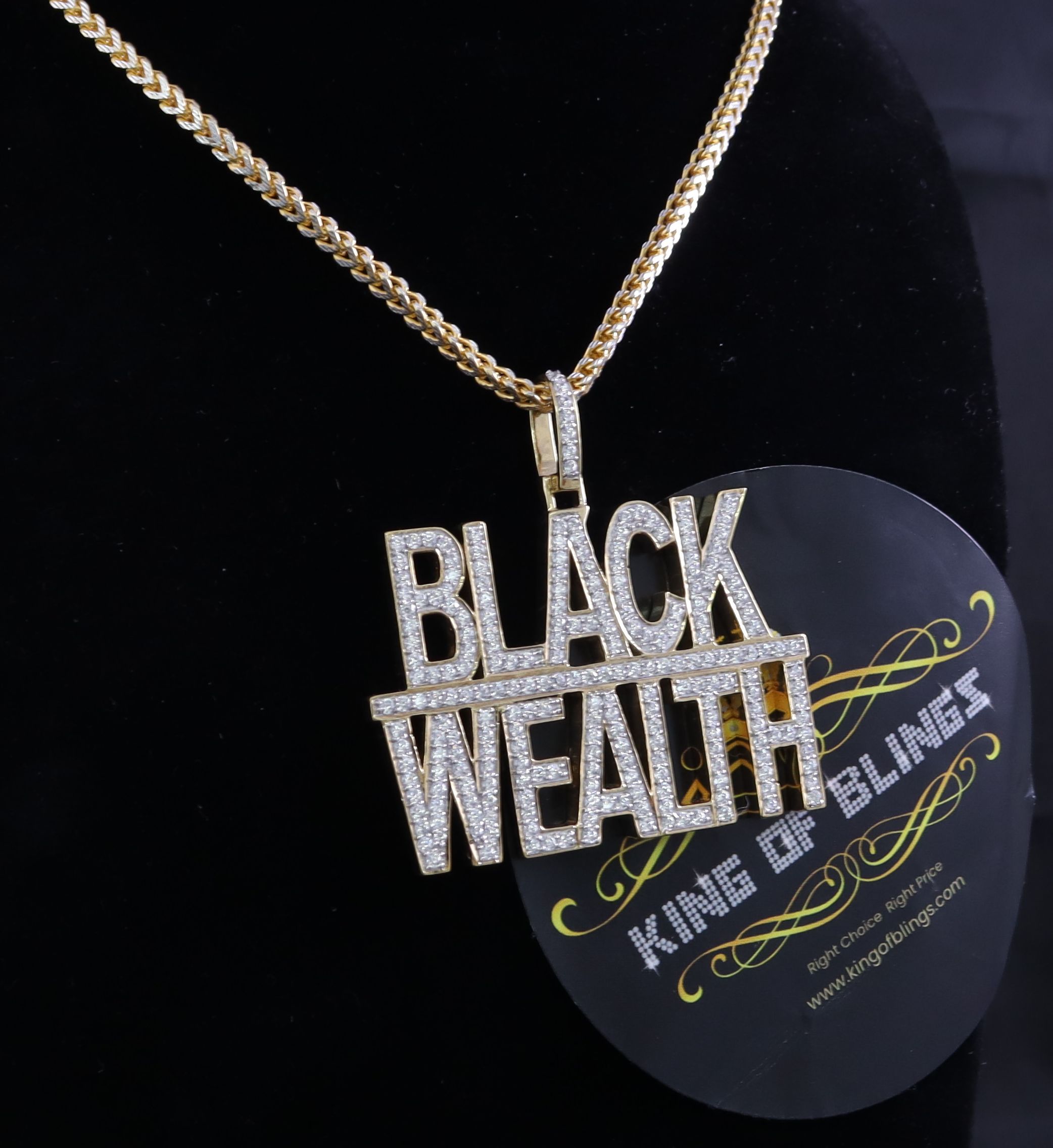 King of Bling's Promise Yellow Sterling Silver BLACK WEALTH Sign ...