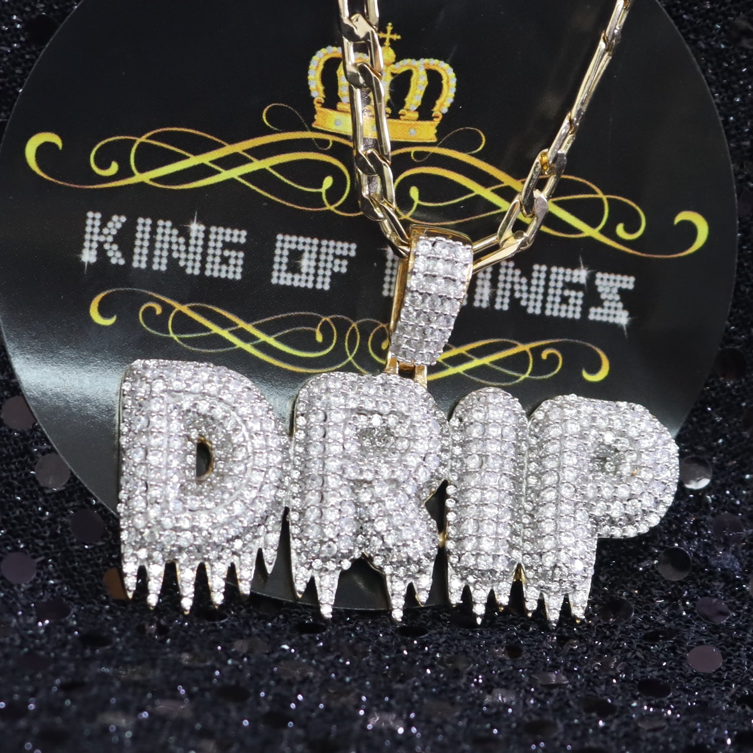 King of Bling's Yellow "DRIP" Letter 925 Sterling Silver Shape Pendant ...