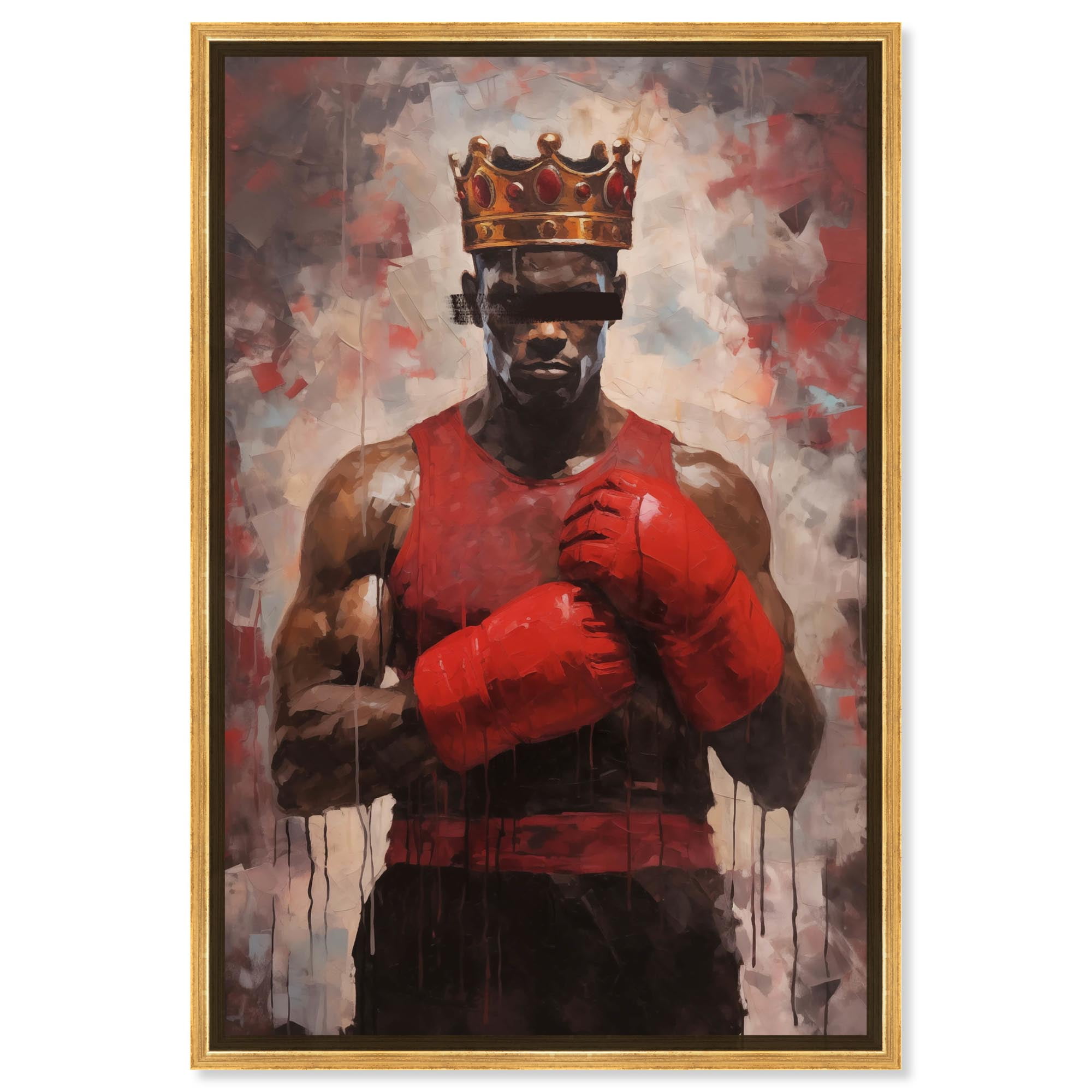 King of Boxing Red Canvas Boxing Poster Art by Art Remedy, Gold Frame ...