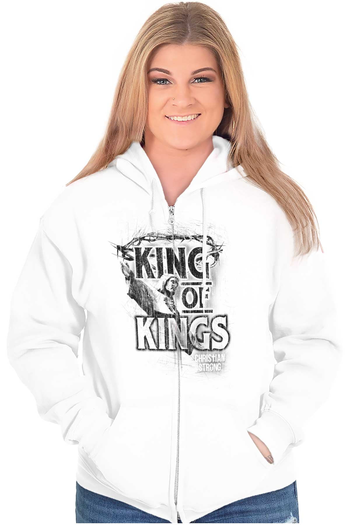 King Of Kings Jesus Christ Religious Zip Up Hoodie Mens Womens Brisco