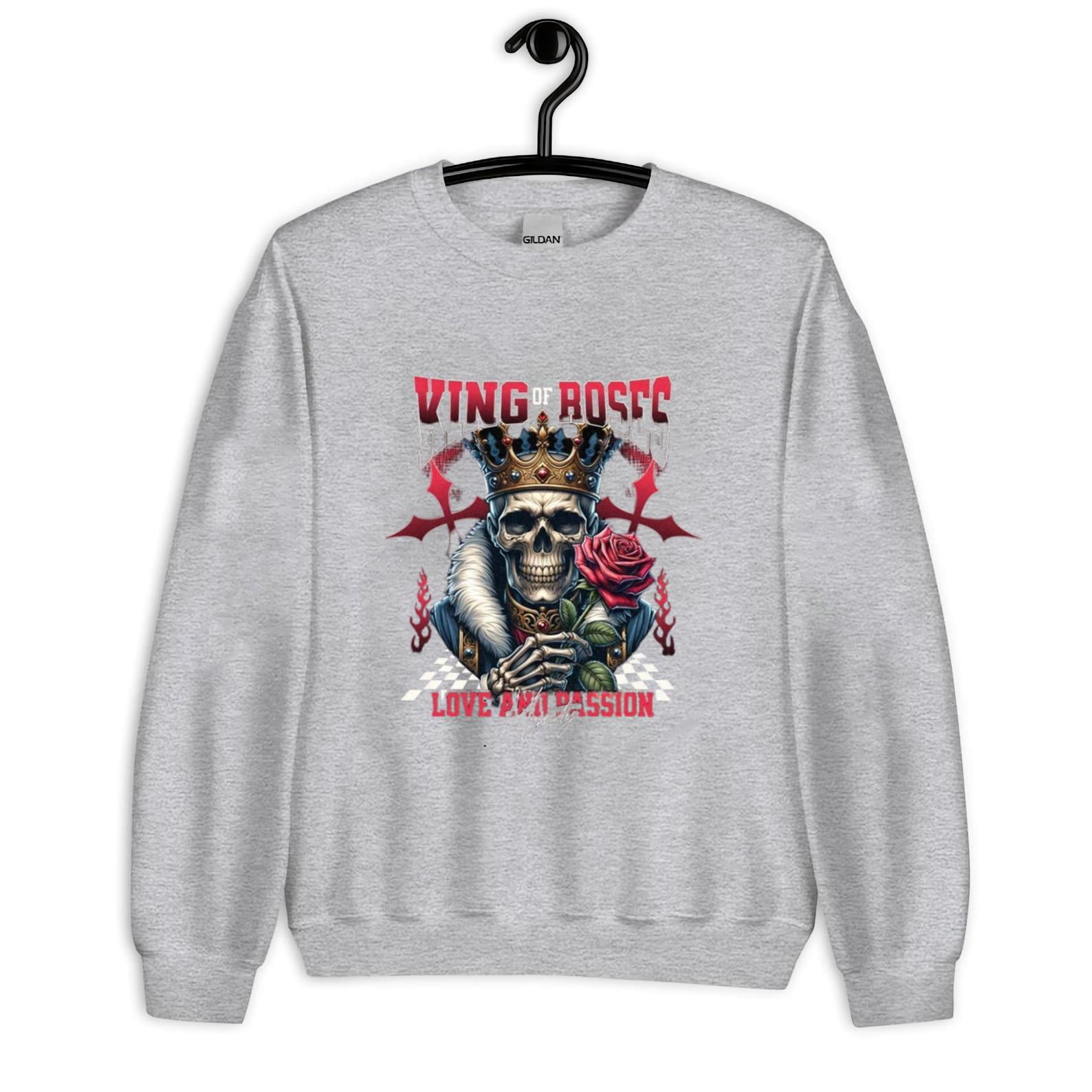 King of Roses Skull Crown Shirt Love and Passion Majestic Graphic Tee-C ...