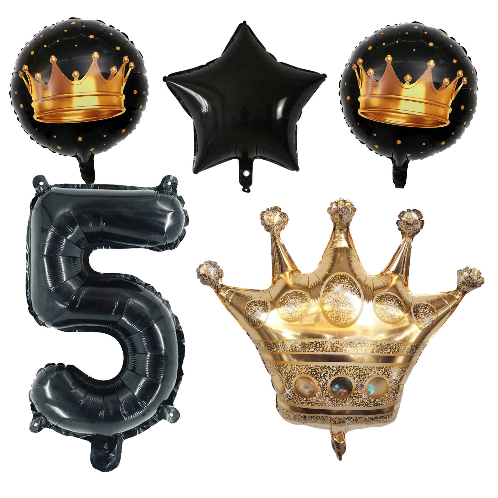King's 5th Birthday Party Balloons Black Gold Crown Number Foil ...
