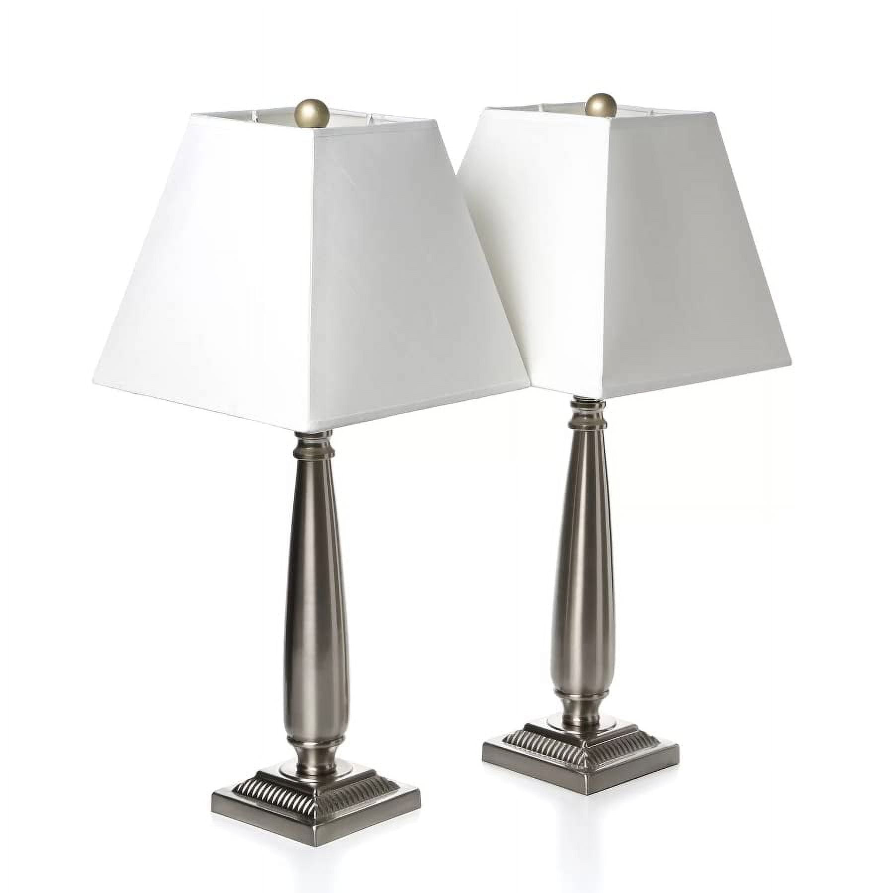 King's Brand Brushed Nickel Table Lamp with Square White Shades Set of ...