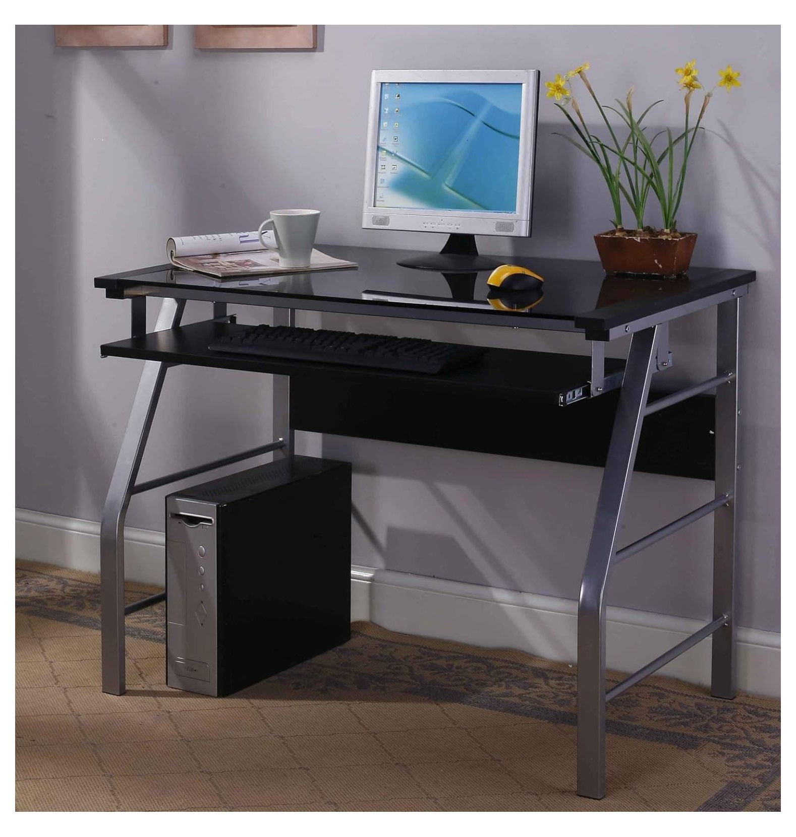 King's Brand Glass and Metal Home Office Computer Workstation Desk ...