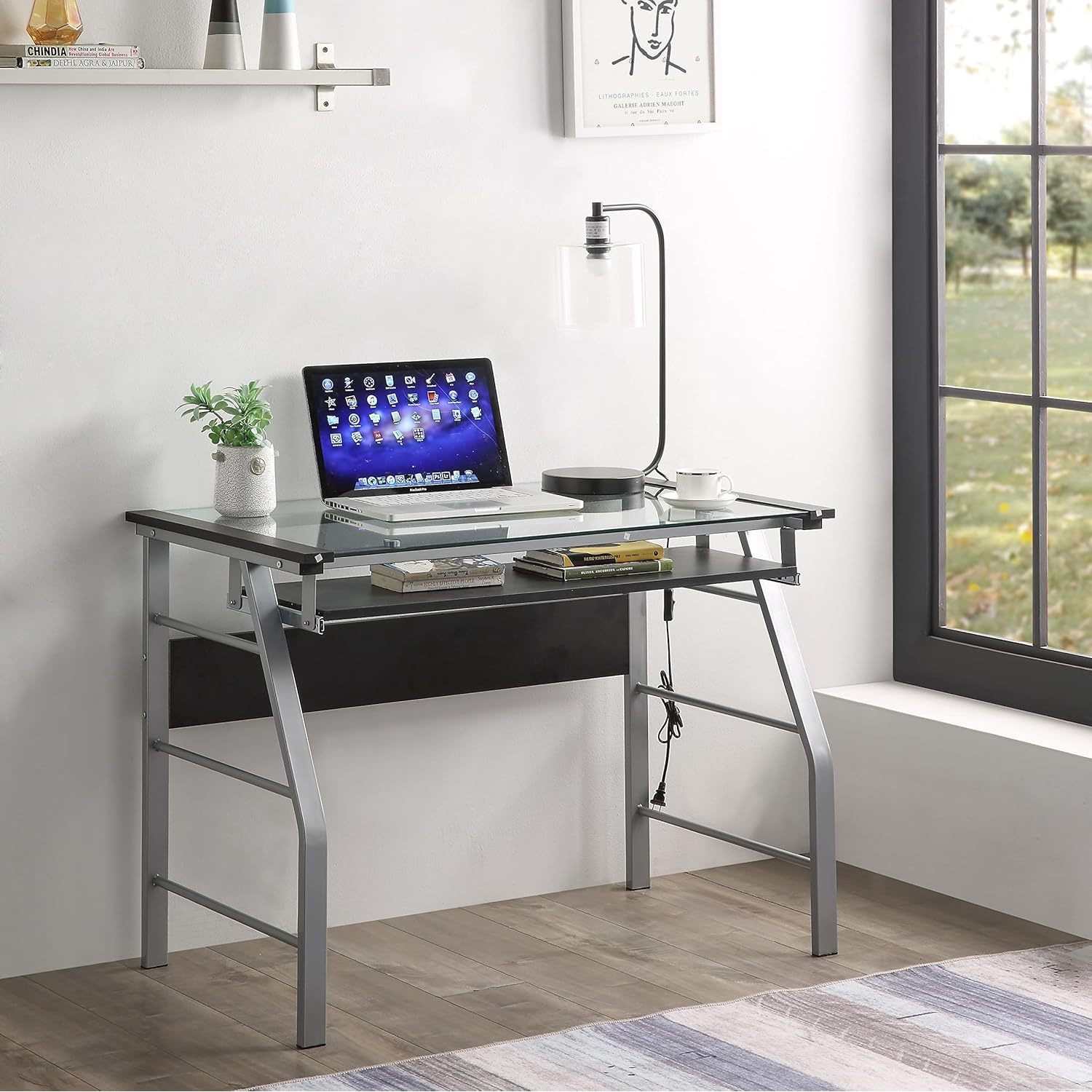 King's Brand Metal and Glass Top Home Office Computer Desk/Table ...