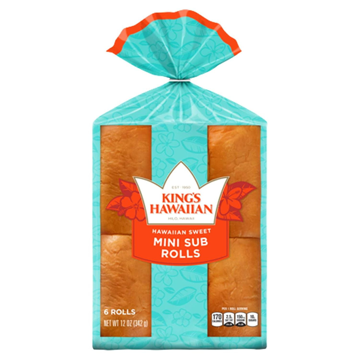 King's Hawaiian Sweet Mini Sub Bread Rolls, Original, 6 Count - Pack of ...