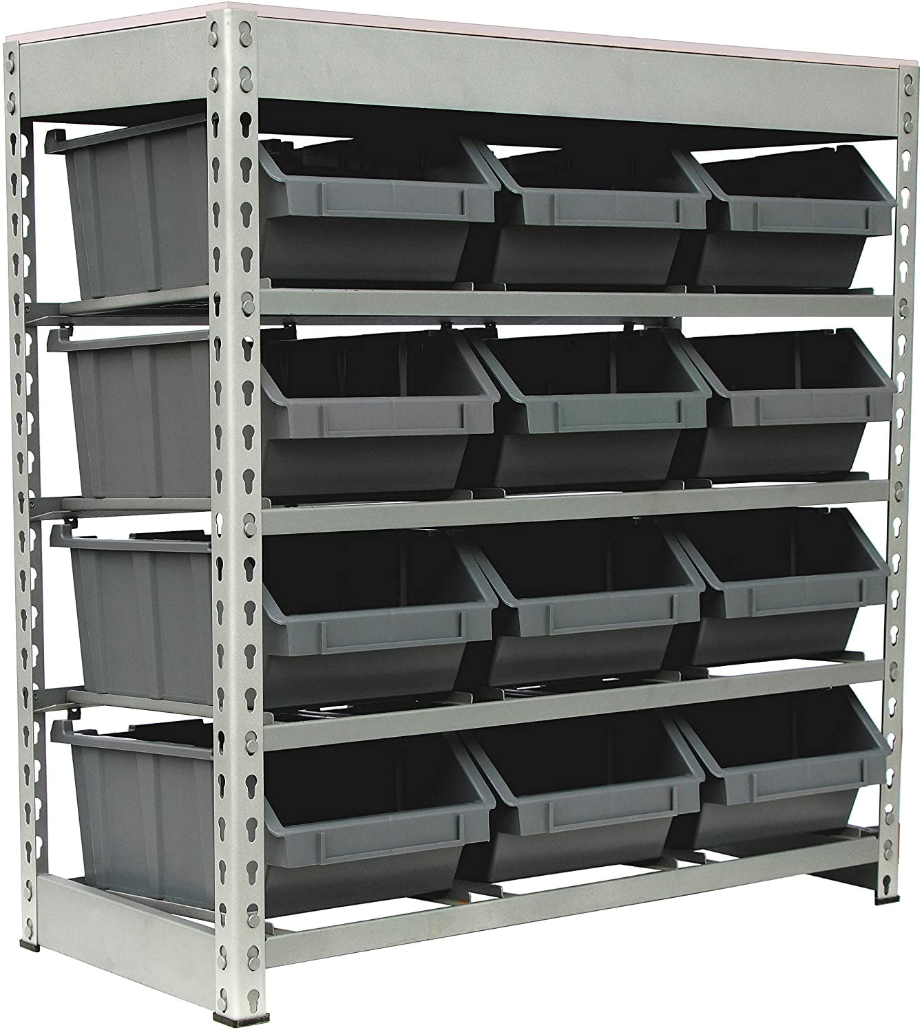 King's Rack 4-Tier Metal Organizer Shelving Rack with 12 Bins in Gray ...