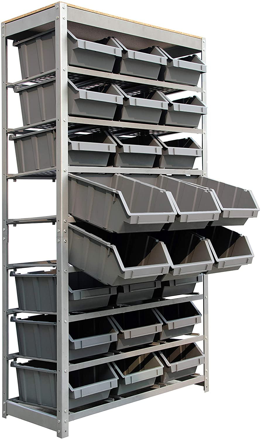 King's Rack 8-Tier Metal Organizer Shelving Rack with 24 Bins in Gray ...