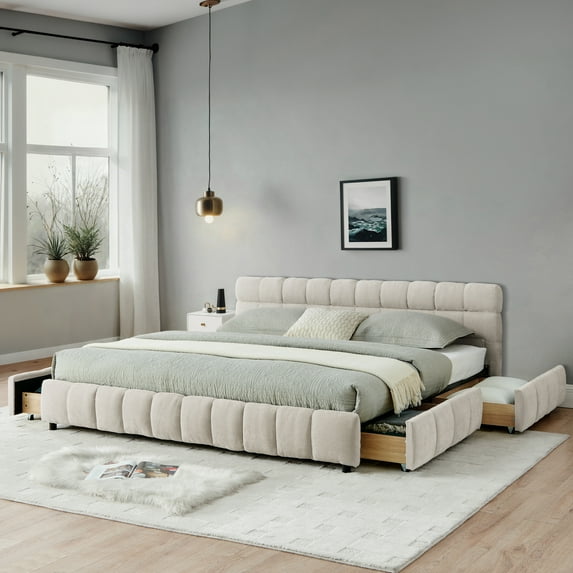 King size Upholstered Bed ,comfortable upholstered bed frame, Chenille ...