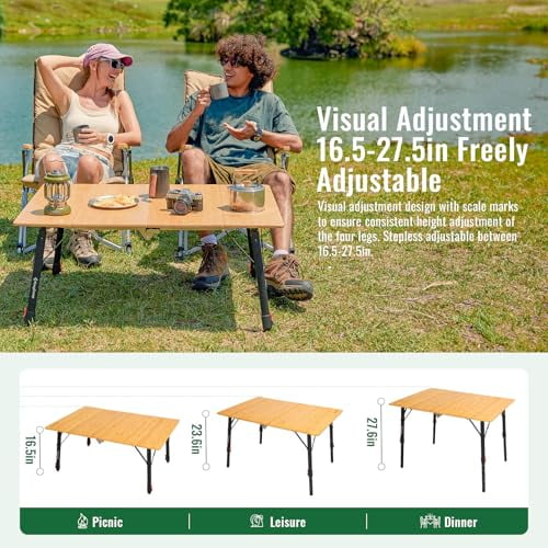 KingCamp Bamboo Folding Table 4-Fold Portable Camping Table with Visual ...