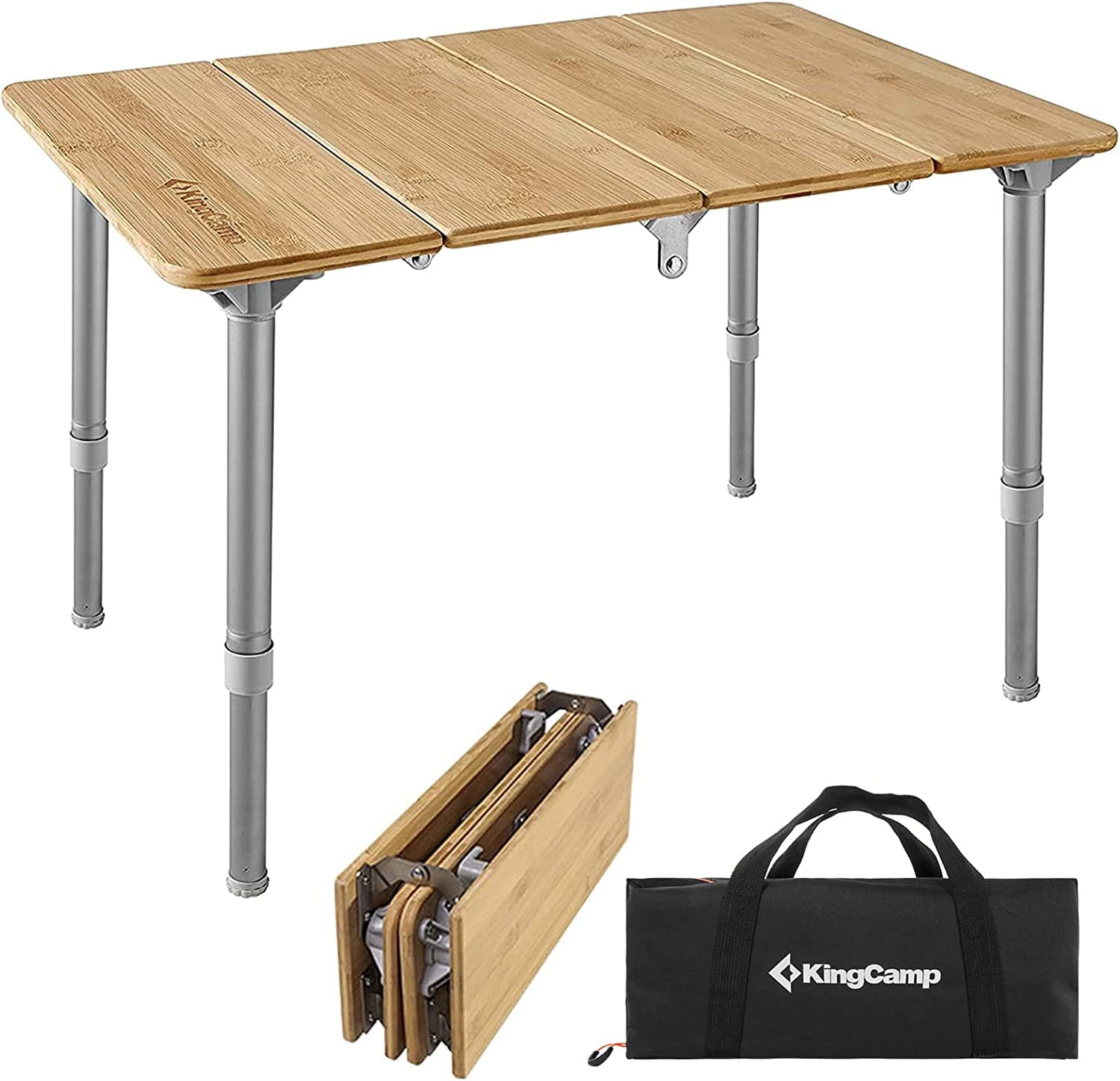 KingCamp Bamboo Folding Table Camping Table with Adjustable Height 4 ...