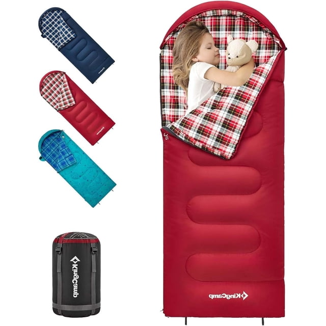KingCamp Kids 45°F Sleeping Bag, Flannel Lined Cold Weather 3-4 Season ...